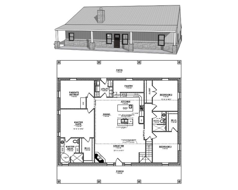 3 Bedroom Floor Plan: Custom Home Design Blueprint (PDF File) - 2303 Sq ...