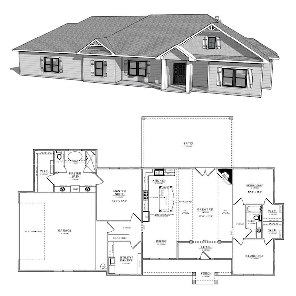 Stonebrook House 3BD 2BA. Simple 3 Bedroom 2 Bath Custom House Plan ...