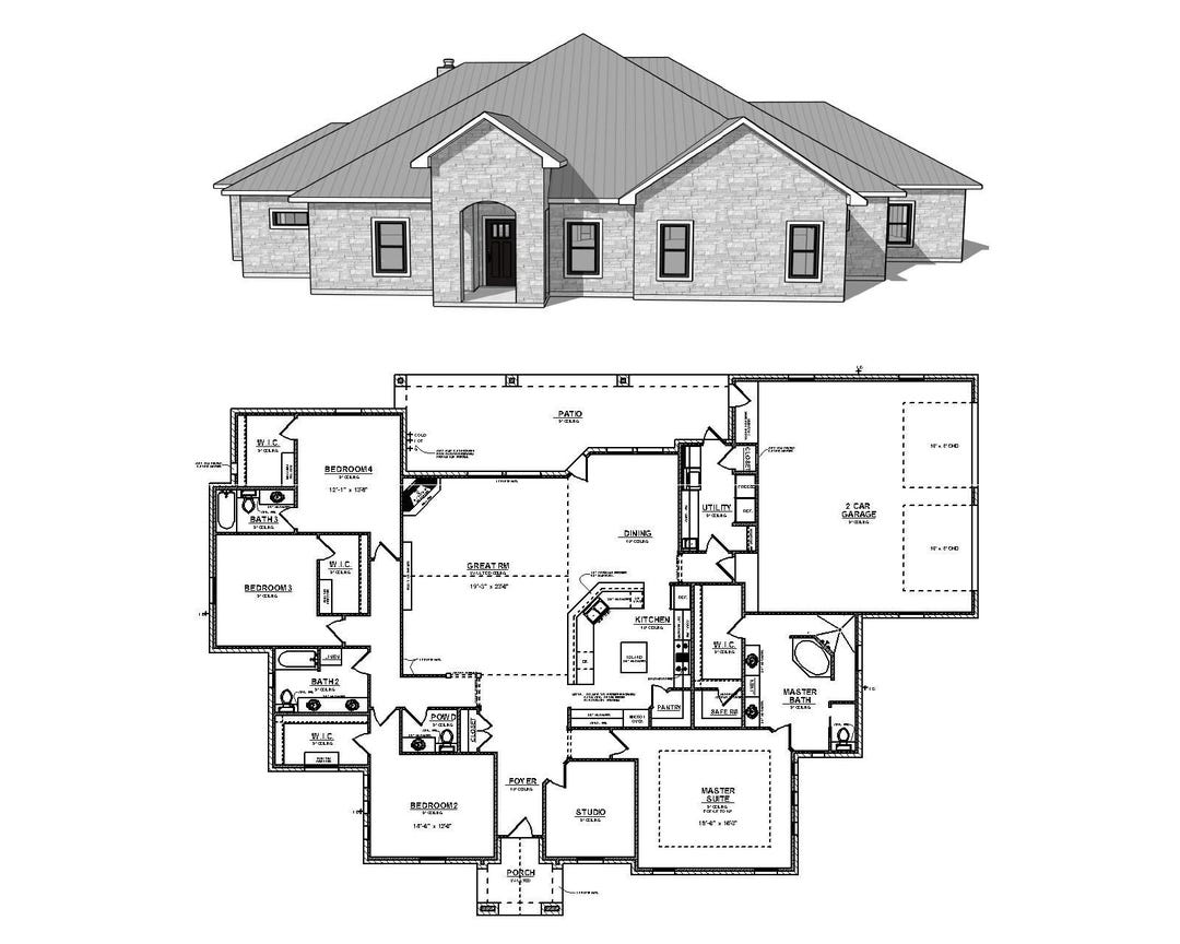 4 Bedroom Floor Plan CAD File: Custom Home Design Blueprints (90x63 Ft ...