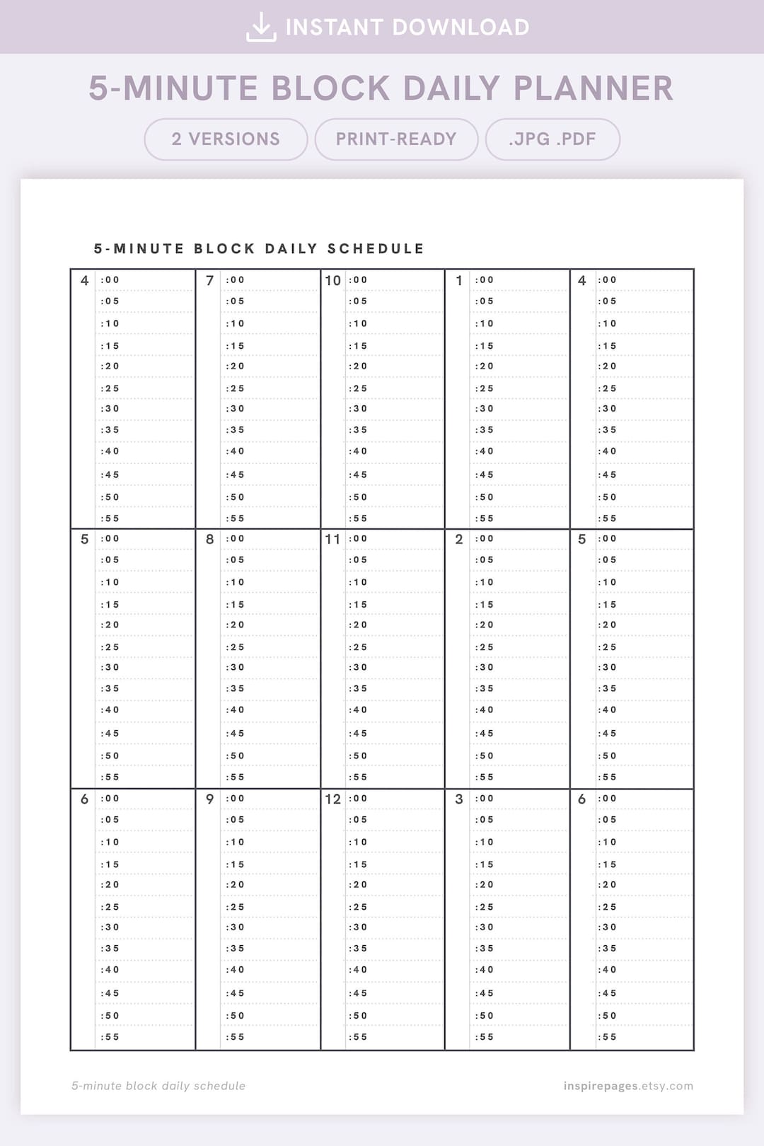 Printable 5-minute Block Daily Planner, Daily Schedule, Portrait Format ...