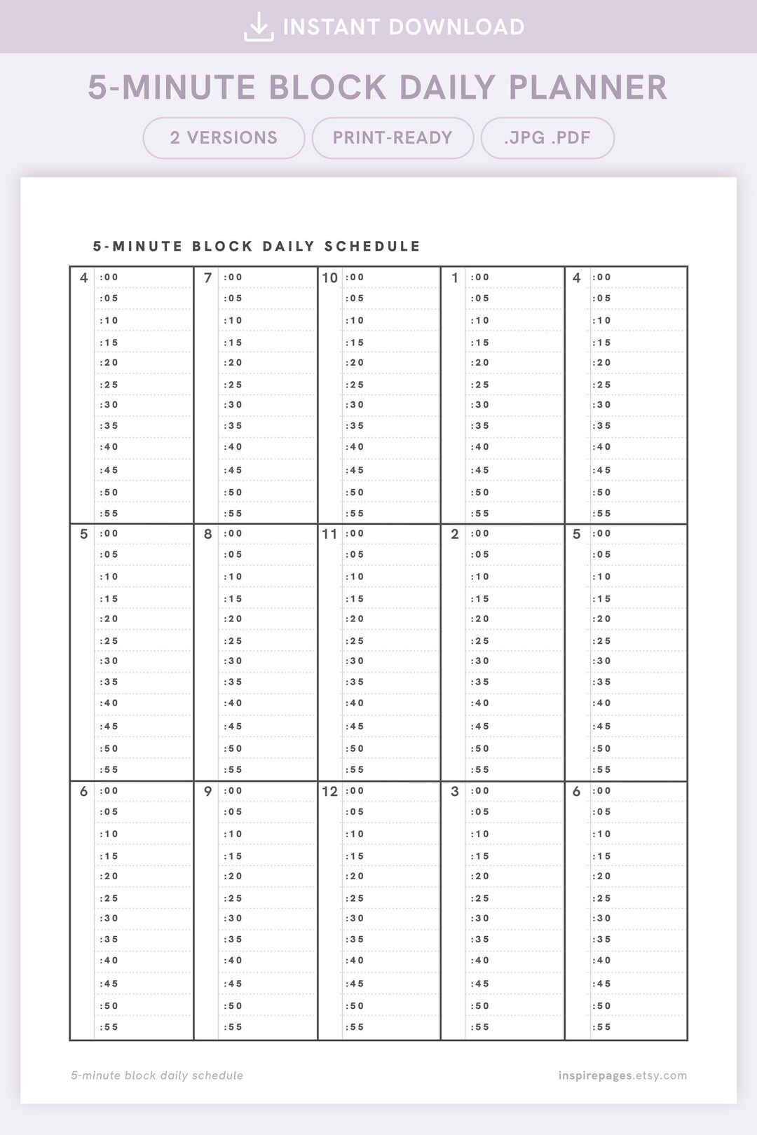 Printable 5-minute Block Daily Planner, Daily Schedule, Portrait Format ...