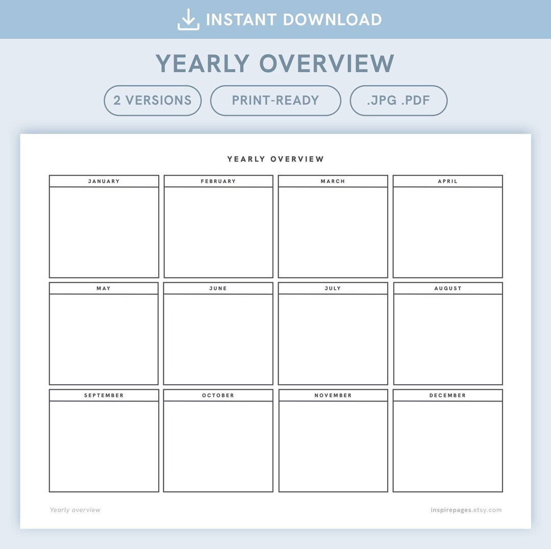 Printable Yearly Overview Planner, Landscape Format for Letter, Half ...