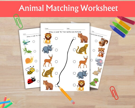 Animals and Nature Matching Worksheets, Printable Worksheet, Matching ...