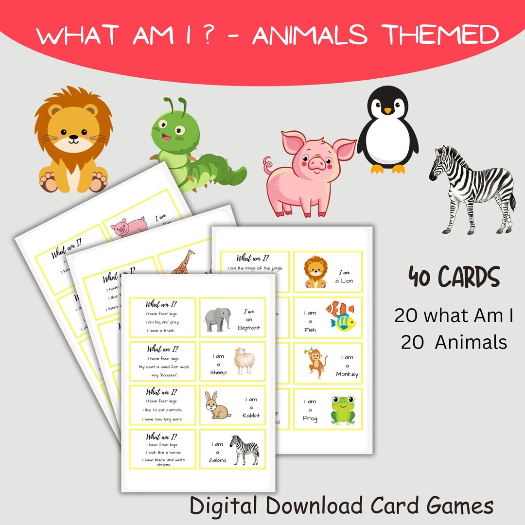 What Am I Guessing Game Cards Animal Themed Animal Card Game Toddler ...