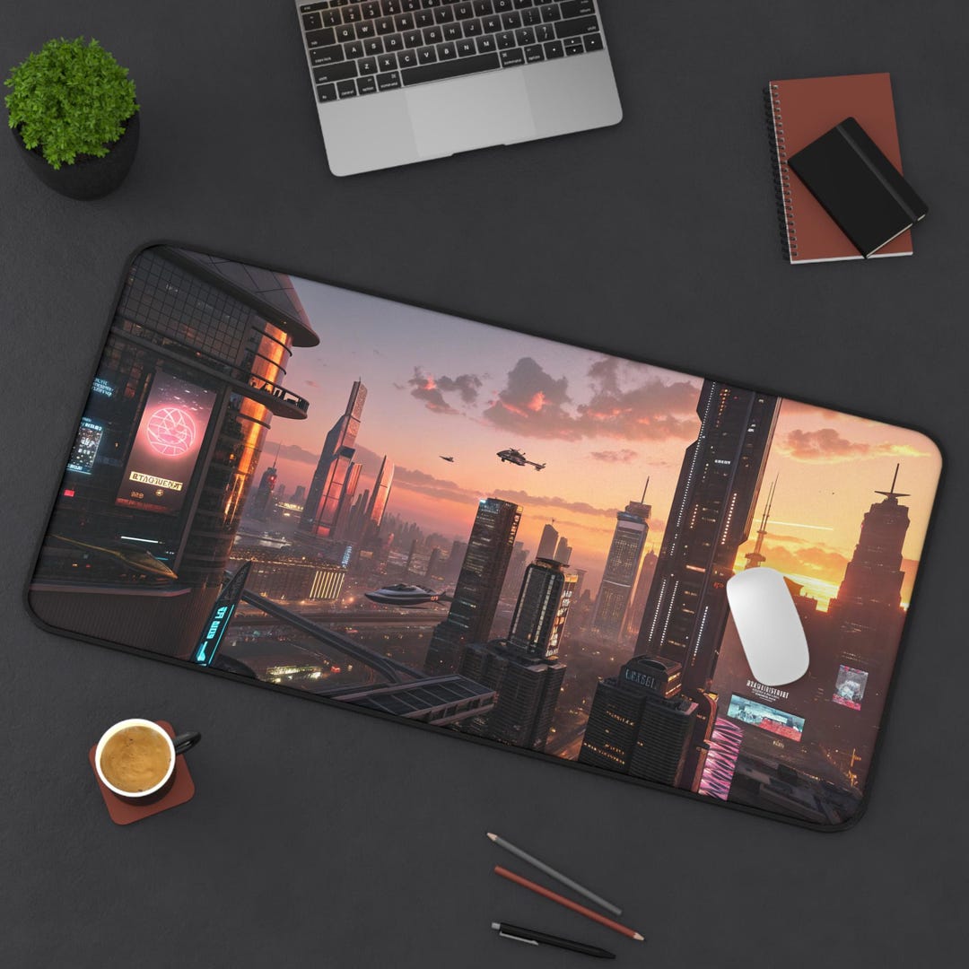 Cyberpunk City Sunset Gaming Mouse Pad, Desk Mat for Gamers, Ray ...