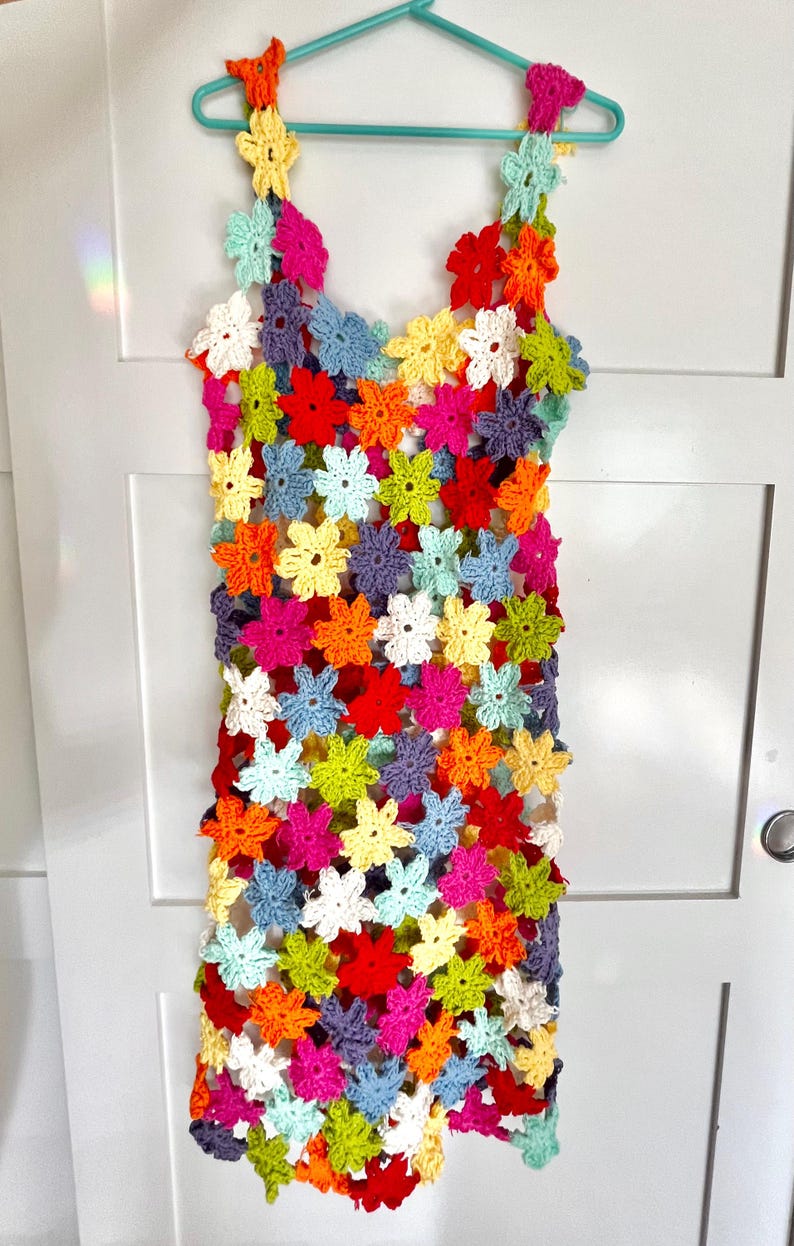 Daisy Flower Mesh Crochet Dress With Adjustable Sizing - Etsy
