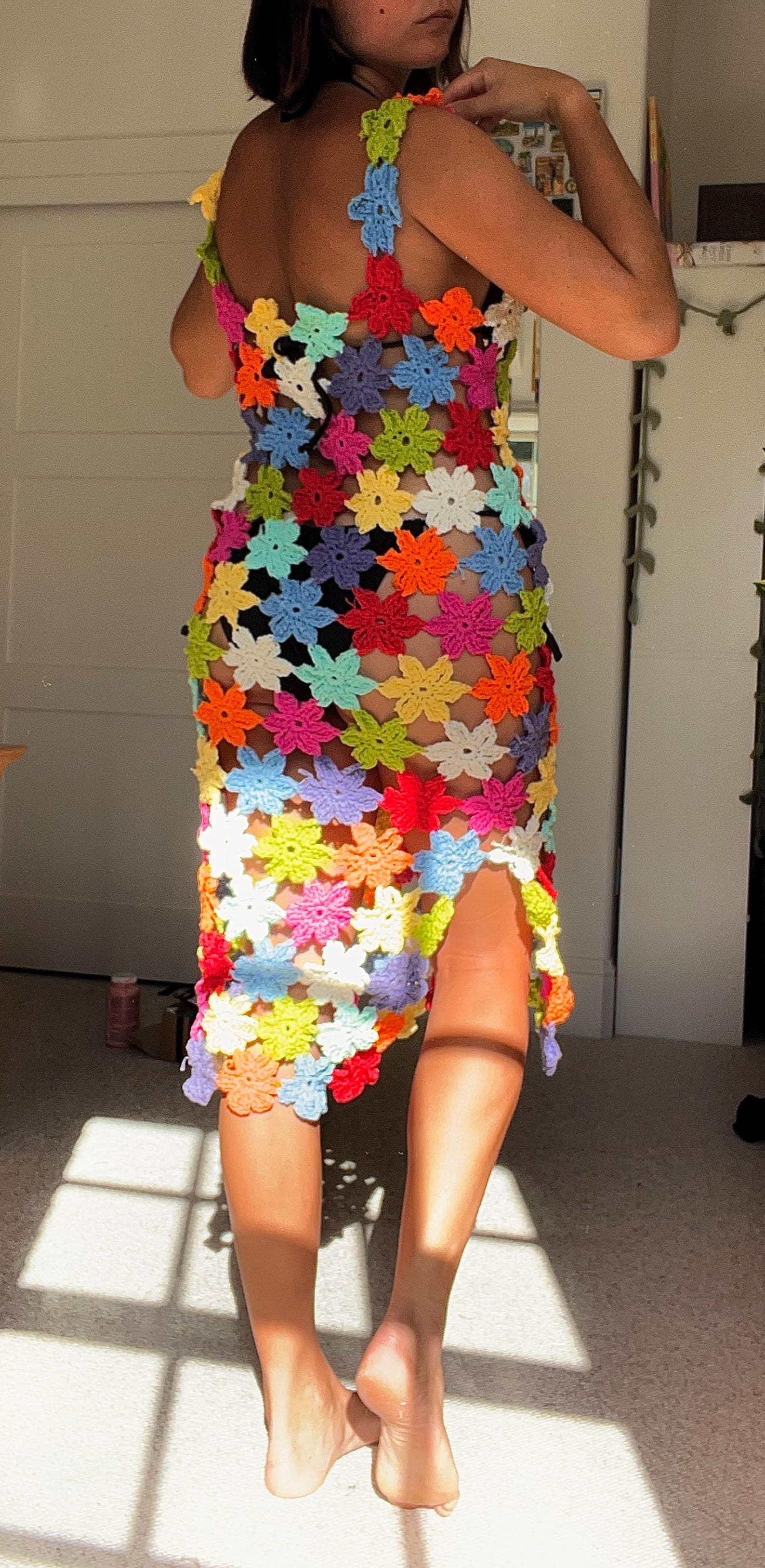 Daisy Flower Mesh Crochet Dress With Adjustable Sizing - Etsy
