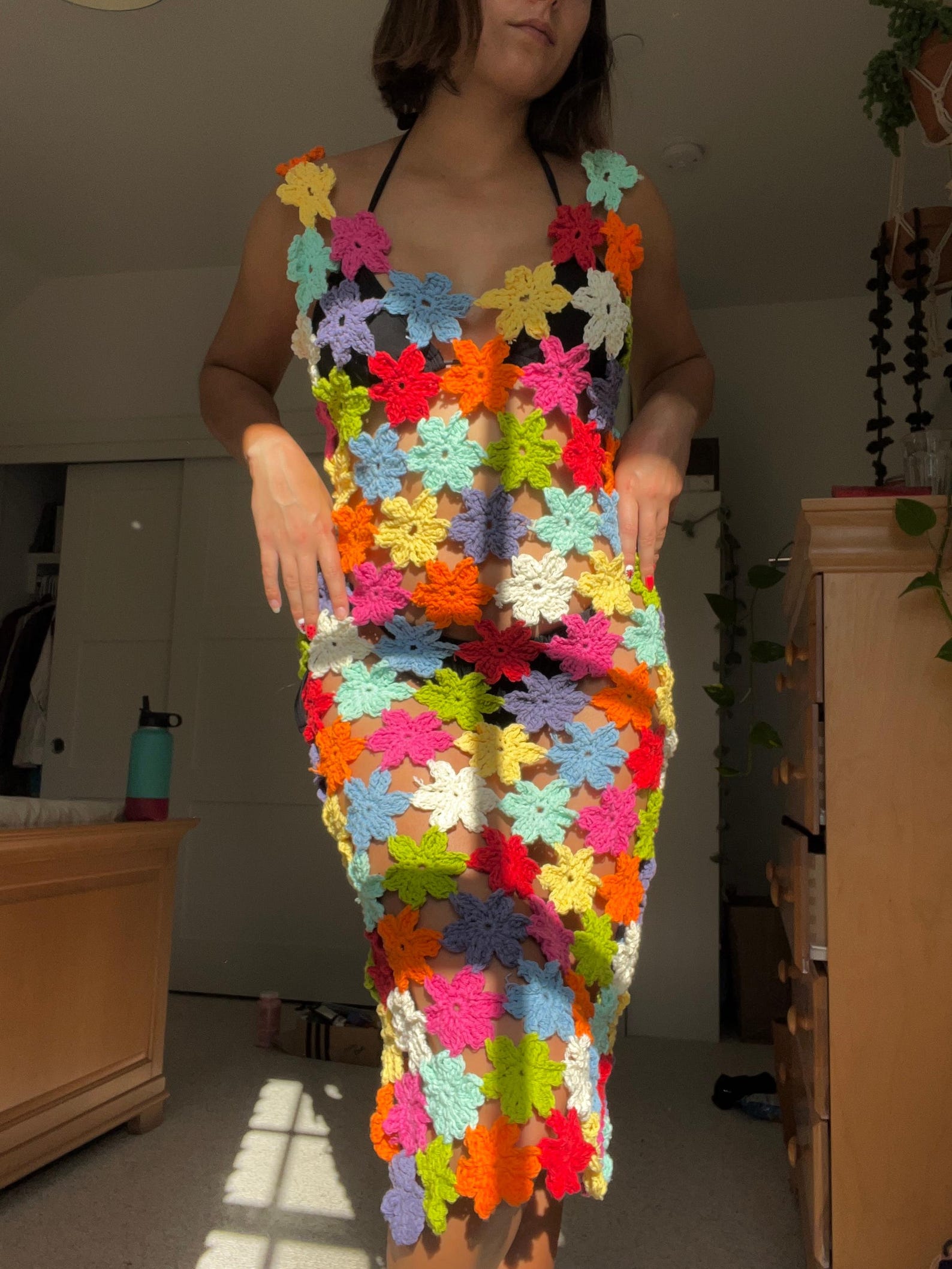 Daisy Flower Mesh Crochet Dress With Adjustable Sizing - Etsy