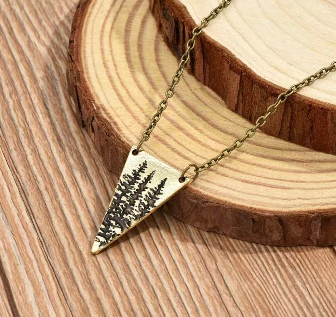 Vintage Style Triangle Tree Forest Pattern Pendant Necklace - Etsy