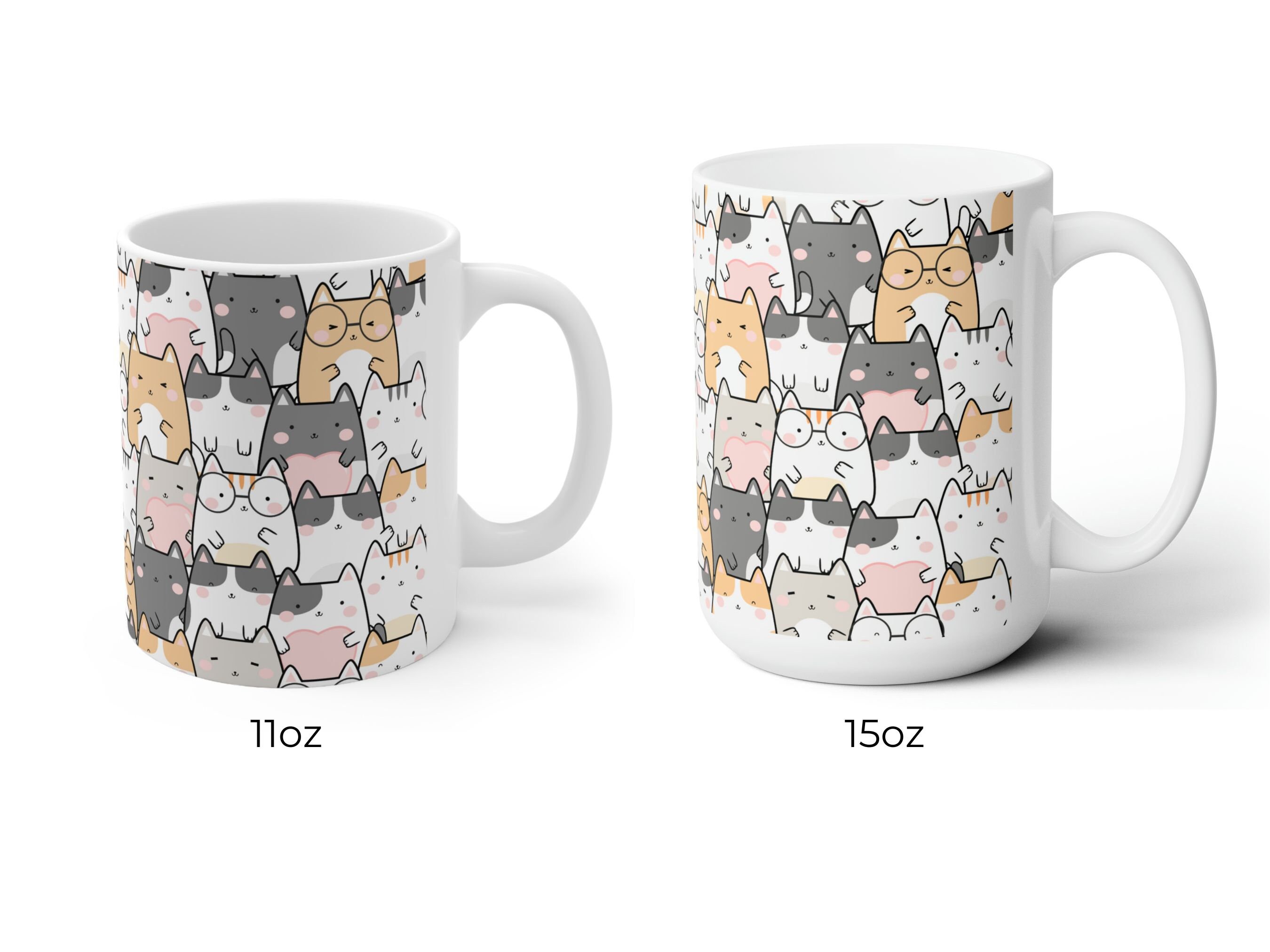 Kawaii Cats White Ceramic Mug, Cute Anime Kawaii Cat Cup, Kawaii ...