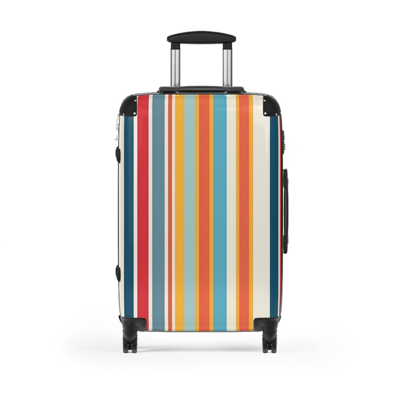 Bold Stripes Suitcase, Blue, Red, Yellow, With Personalization Option ...