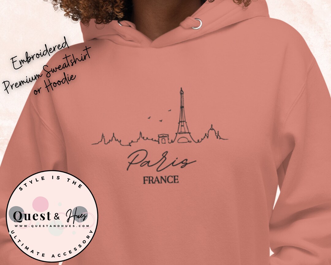 Embroidered Travel Sweatshirt Paris Line Drawn Art Premium Cotton ...
