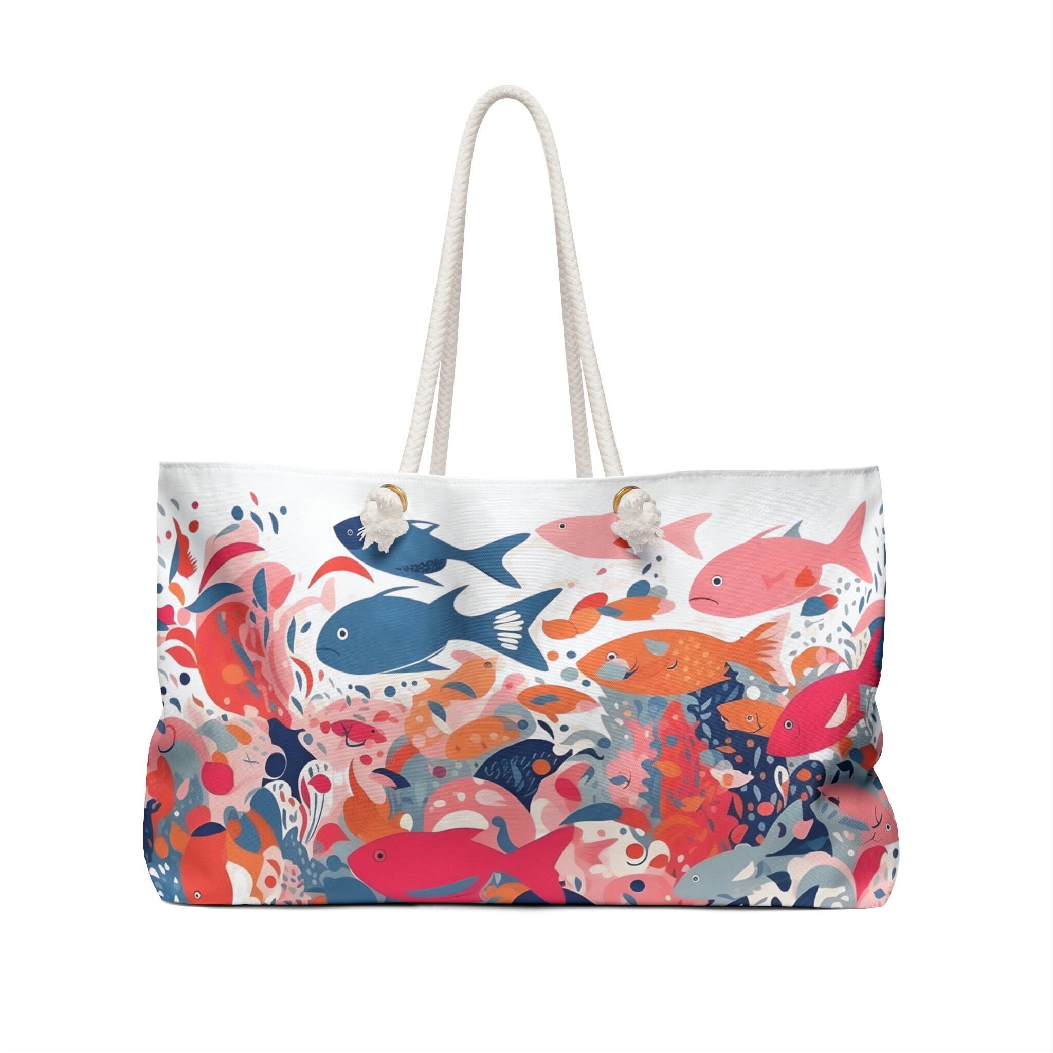 Beach Bag in the Vibrant School of Fish, Abstract Fish, Weekender Bag ...