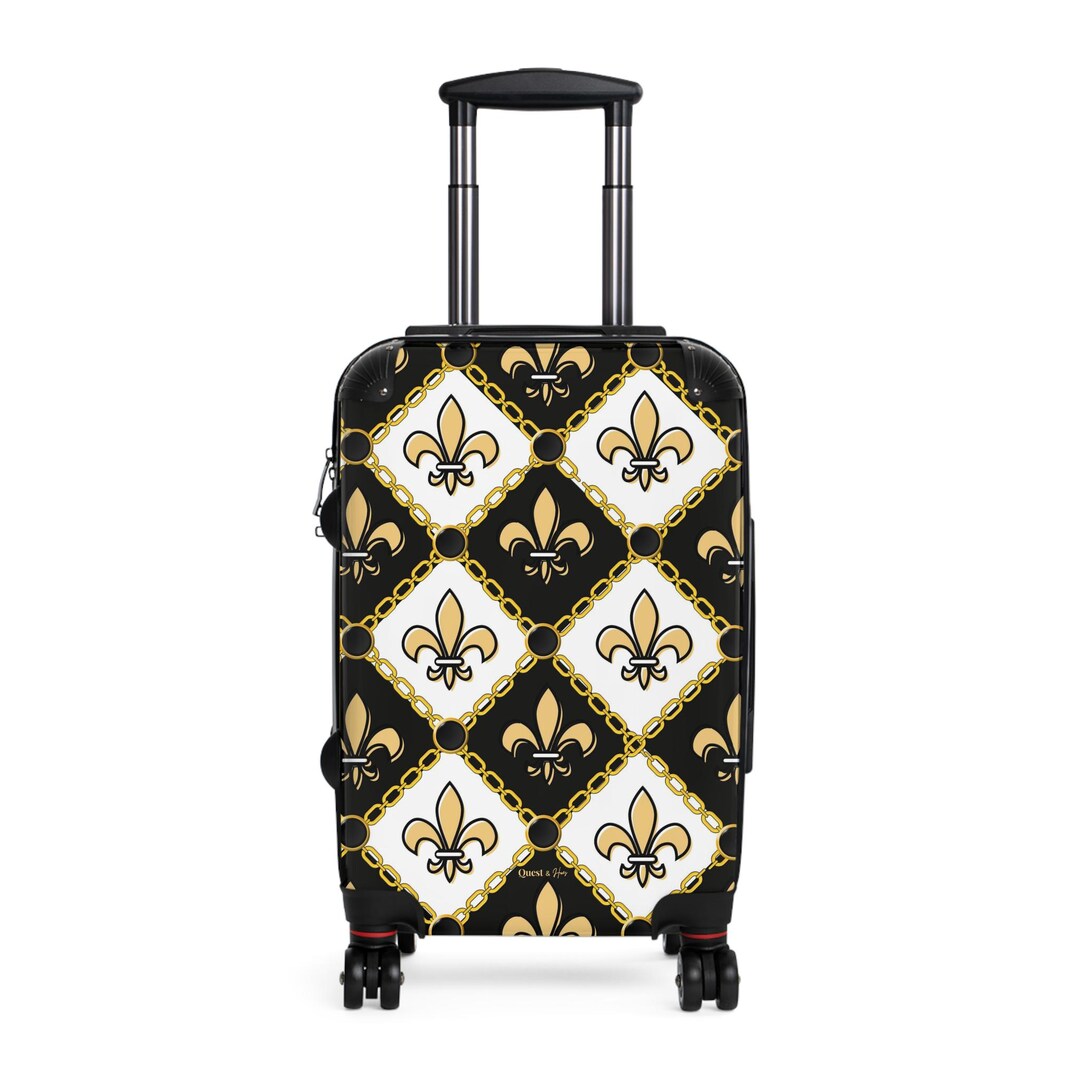 Rolling Luggage Suitcase, Fleur De Lis Pattern, Black & White Harlequin ...