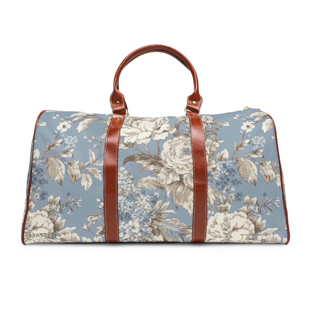 Waterproof Travel Bag Duffle Bag Weekender in French Toile in Blue With ...