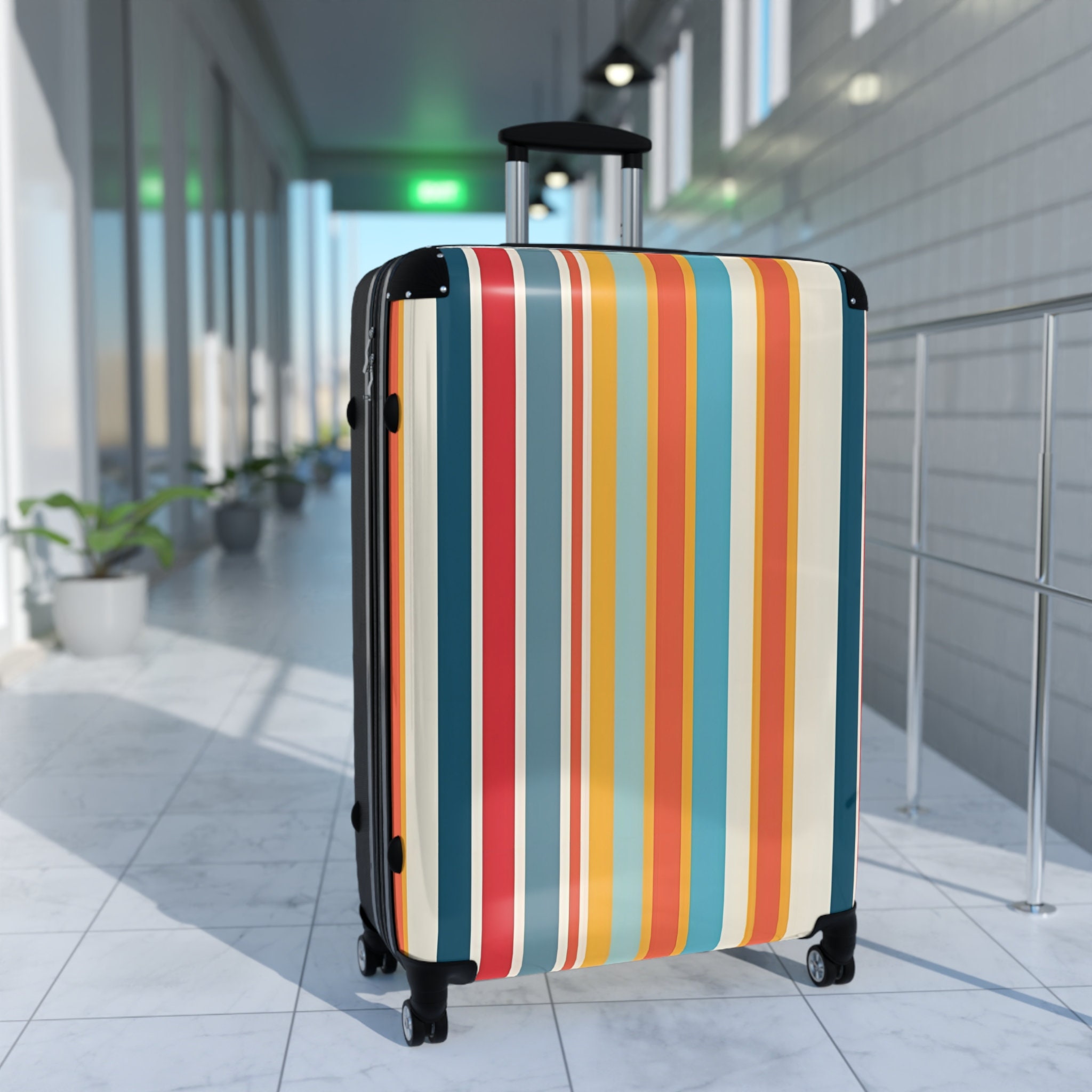 Bold Stripes Suitcase, Blue, Red, Yellow, Available in 3 Sizes, Carry ...