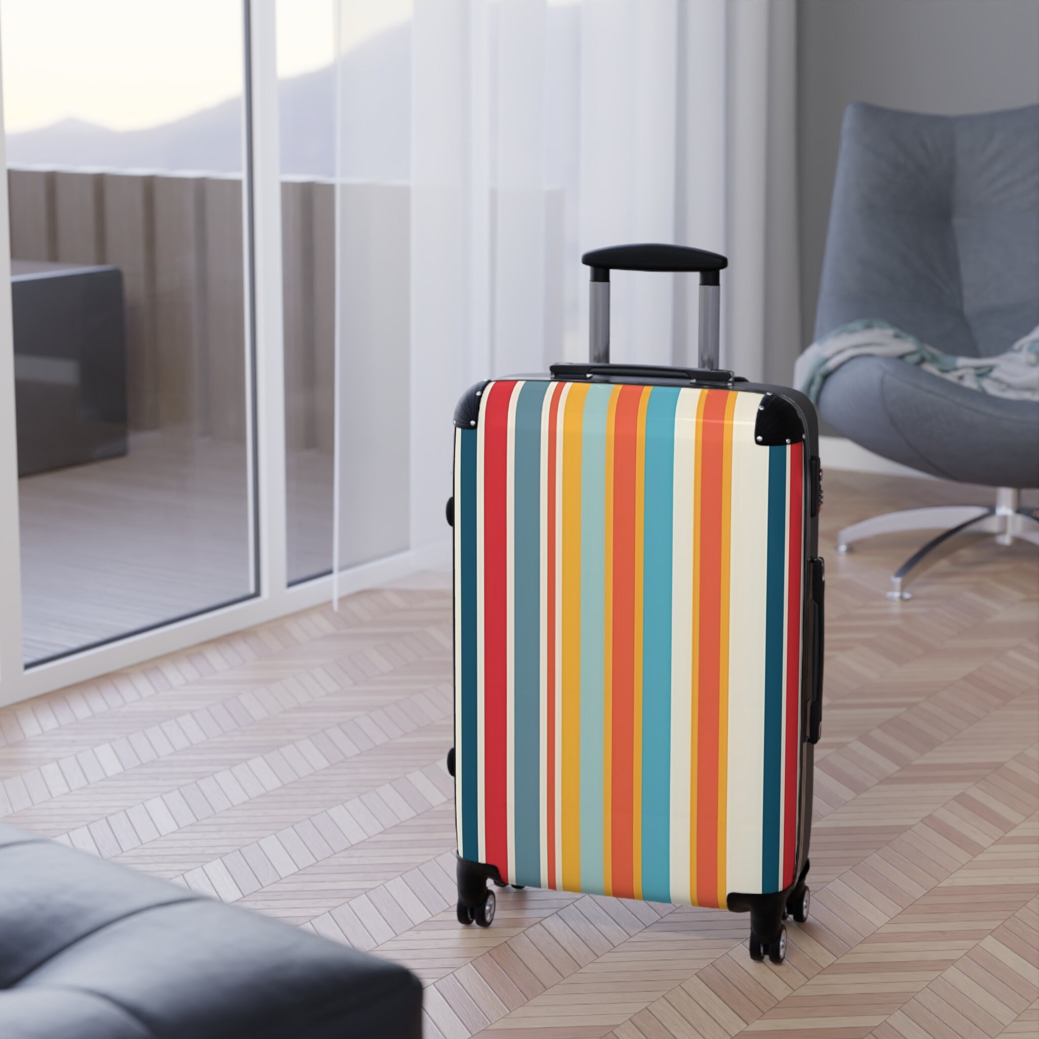 Bold Stripes Suitcase, Blue, Red, Yellow, Available in 3 Sizes, Carry ...