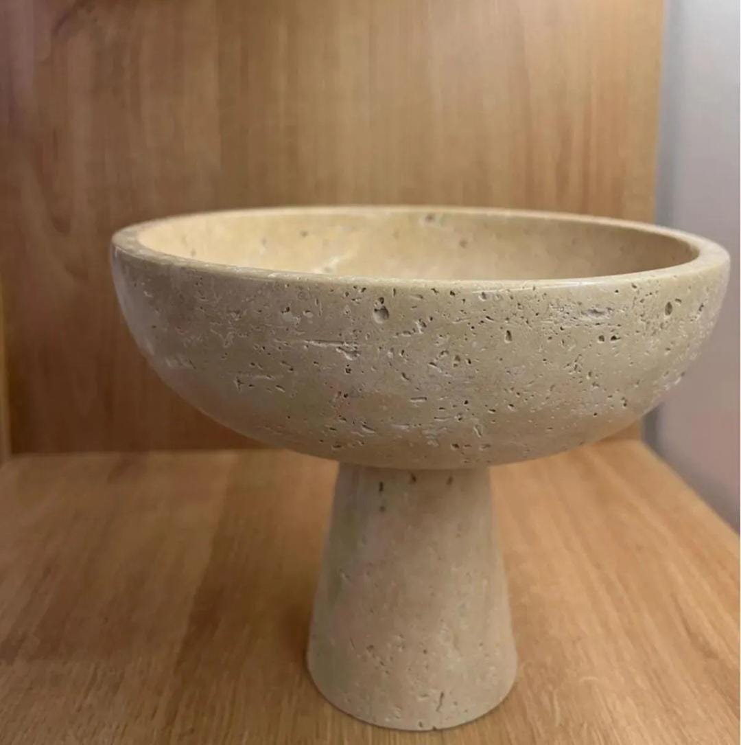 8.5" Travertine Fruit Bowl - Footed Bowl - Pedestal Bowl - Travertine ...