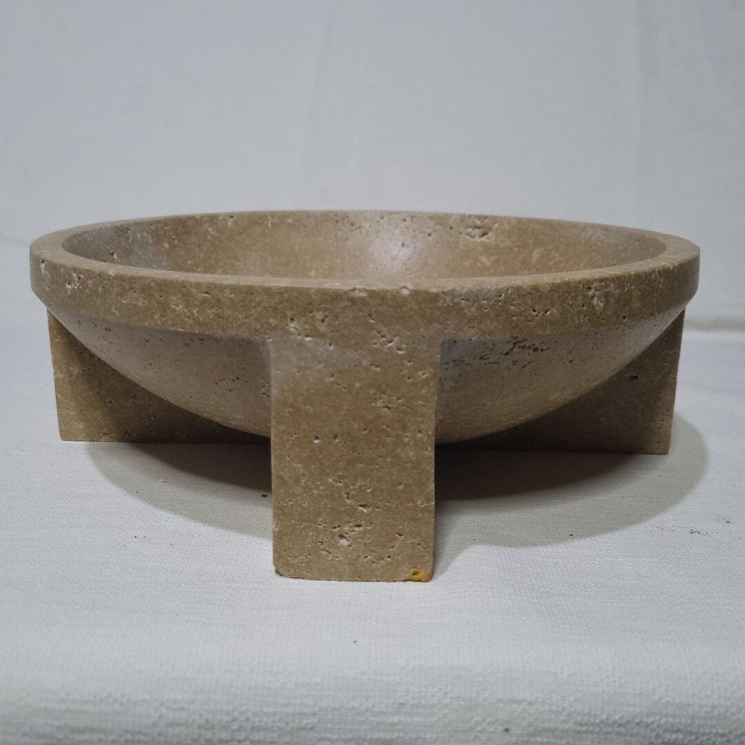 12" Brown Travertine Serving Bowl-dark Travertine Pedestal Bowl ...