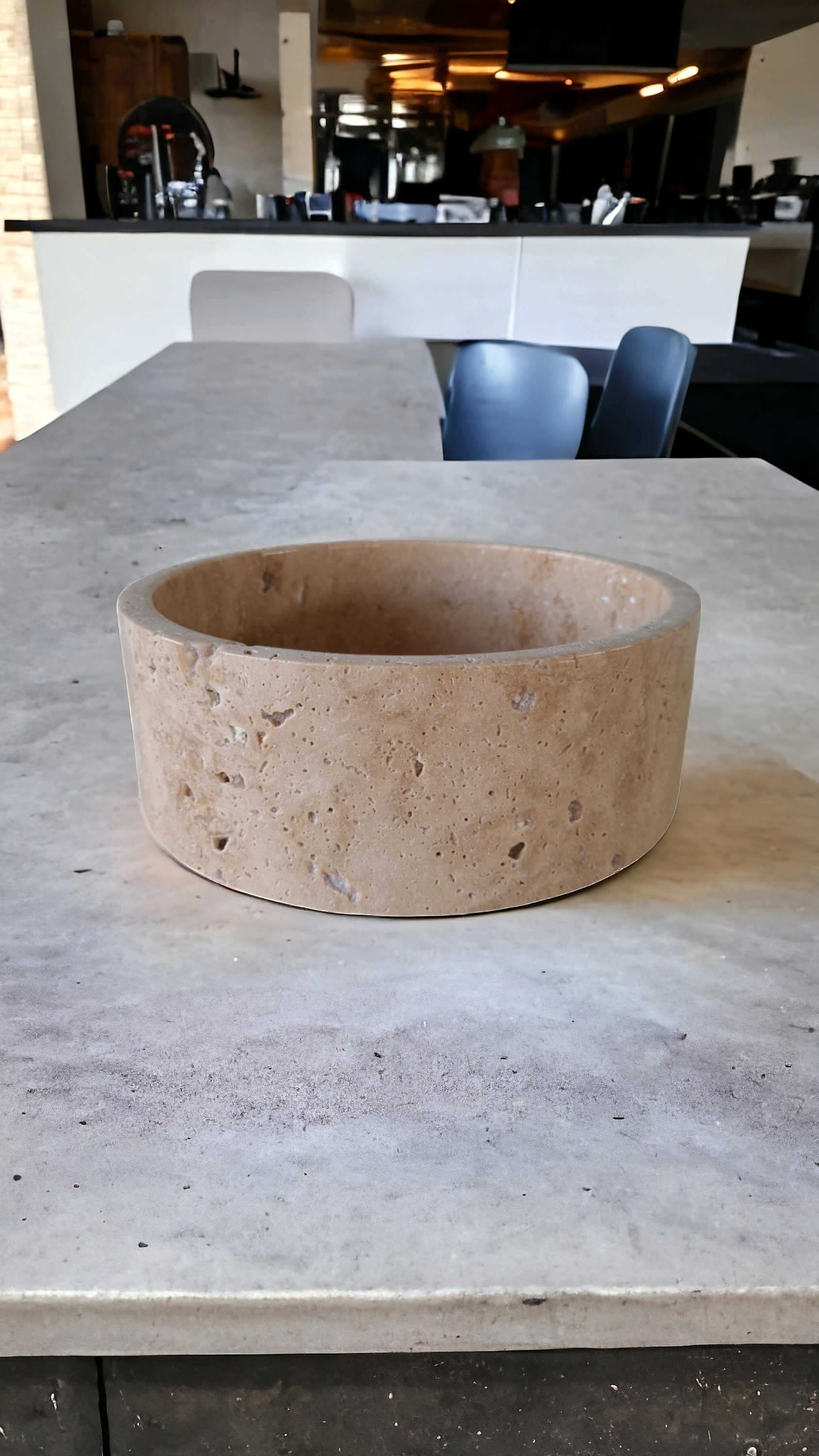 8.7" Travertine Bowl-travertine Serving Bowl-cylinder Bowl- Rolling ...