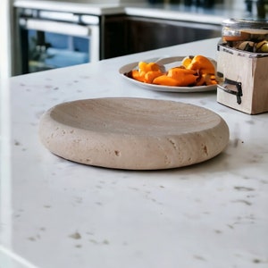 12" Travertine Catchall-travertine Serving Platter-curved Fruit Tray ...