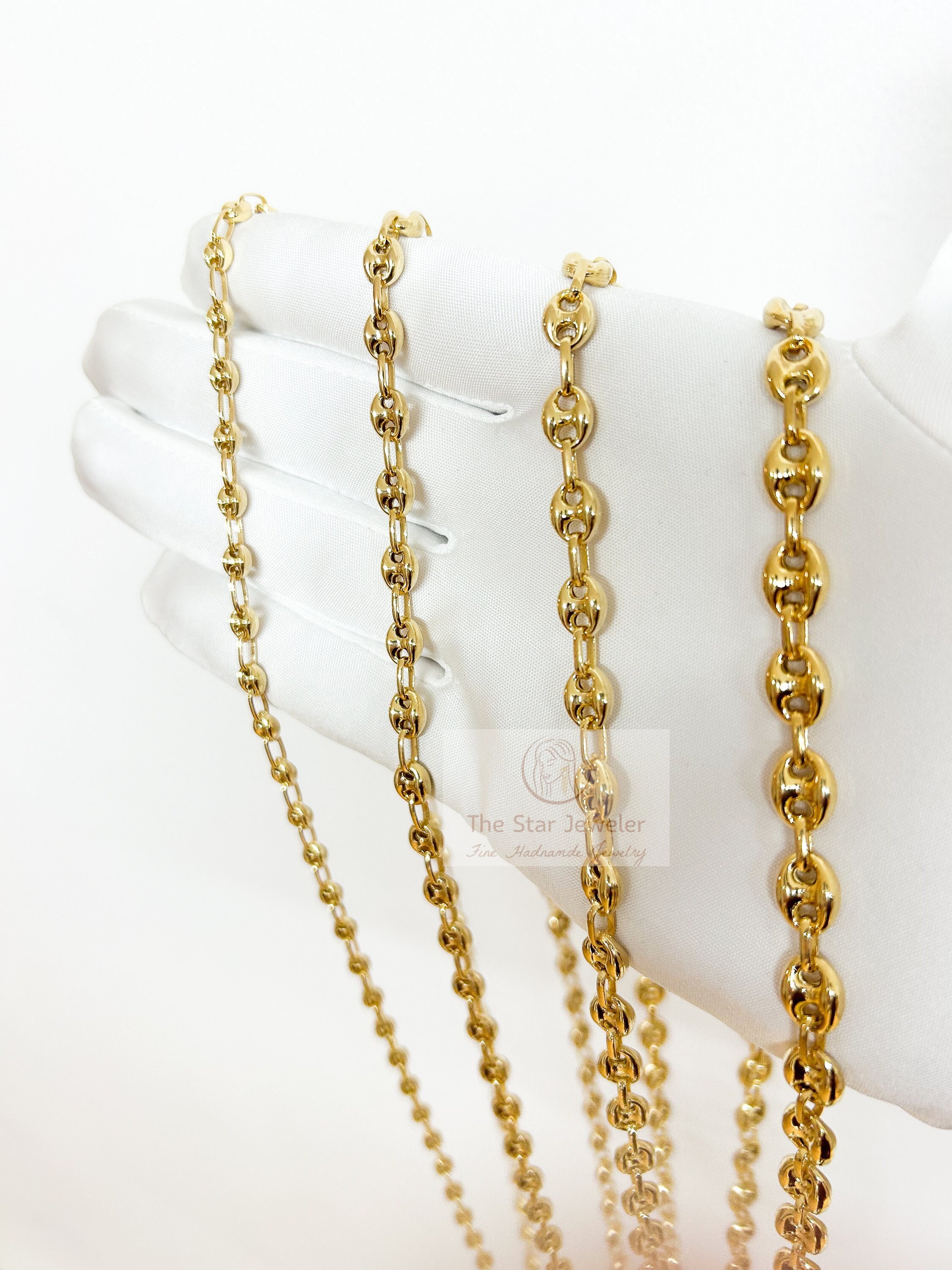 14K Gold Mariner Chain, Marina Puff Chain, Pure Gold Mariner Thick ...