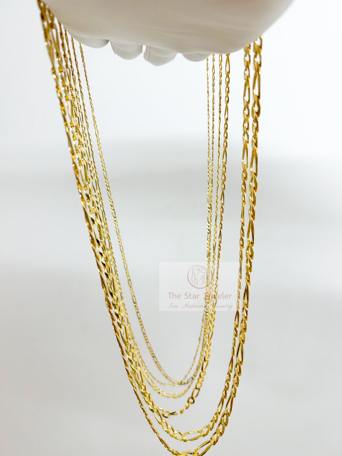 14K Solid Gold Figaro Chain, Gold Figaro Link Chain, Figaro Chain ...