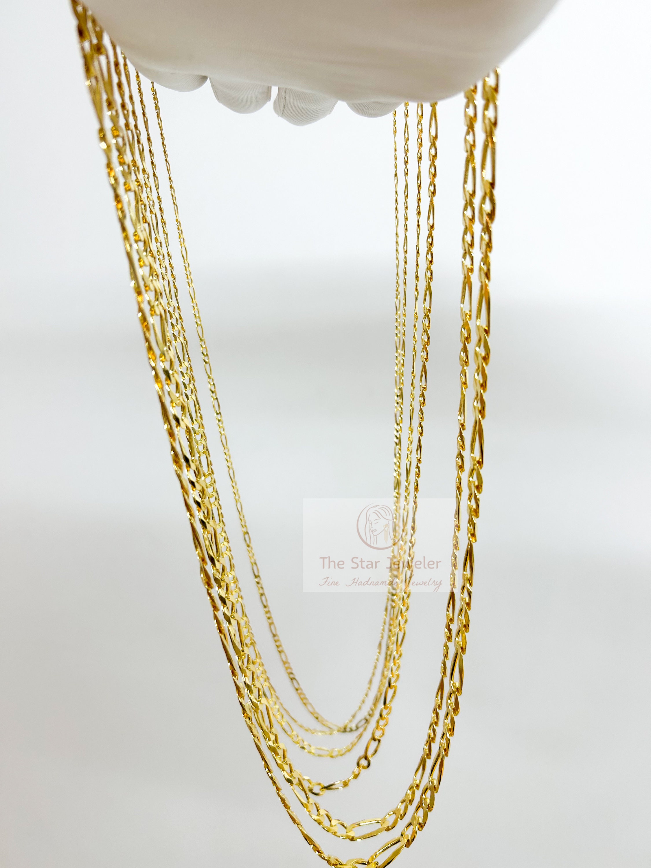 14K Solid Gold Figaro Chain, Gold Figaro Link Chain, Figaro Chain ...