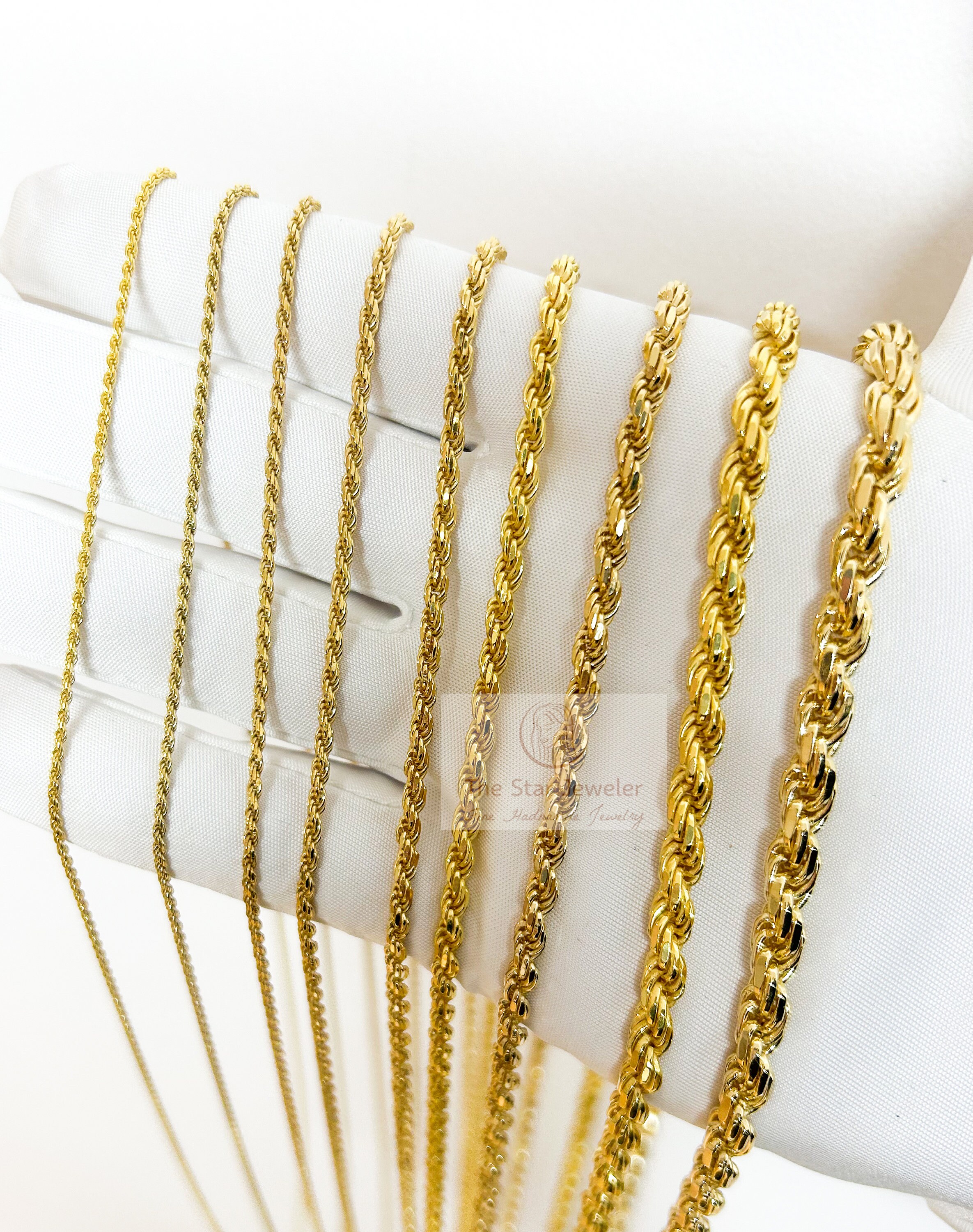 14K Solid Gold Rope Chain, Diamond Cut Rope Chain, Gold Rope Chain for ...