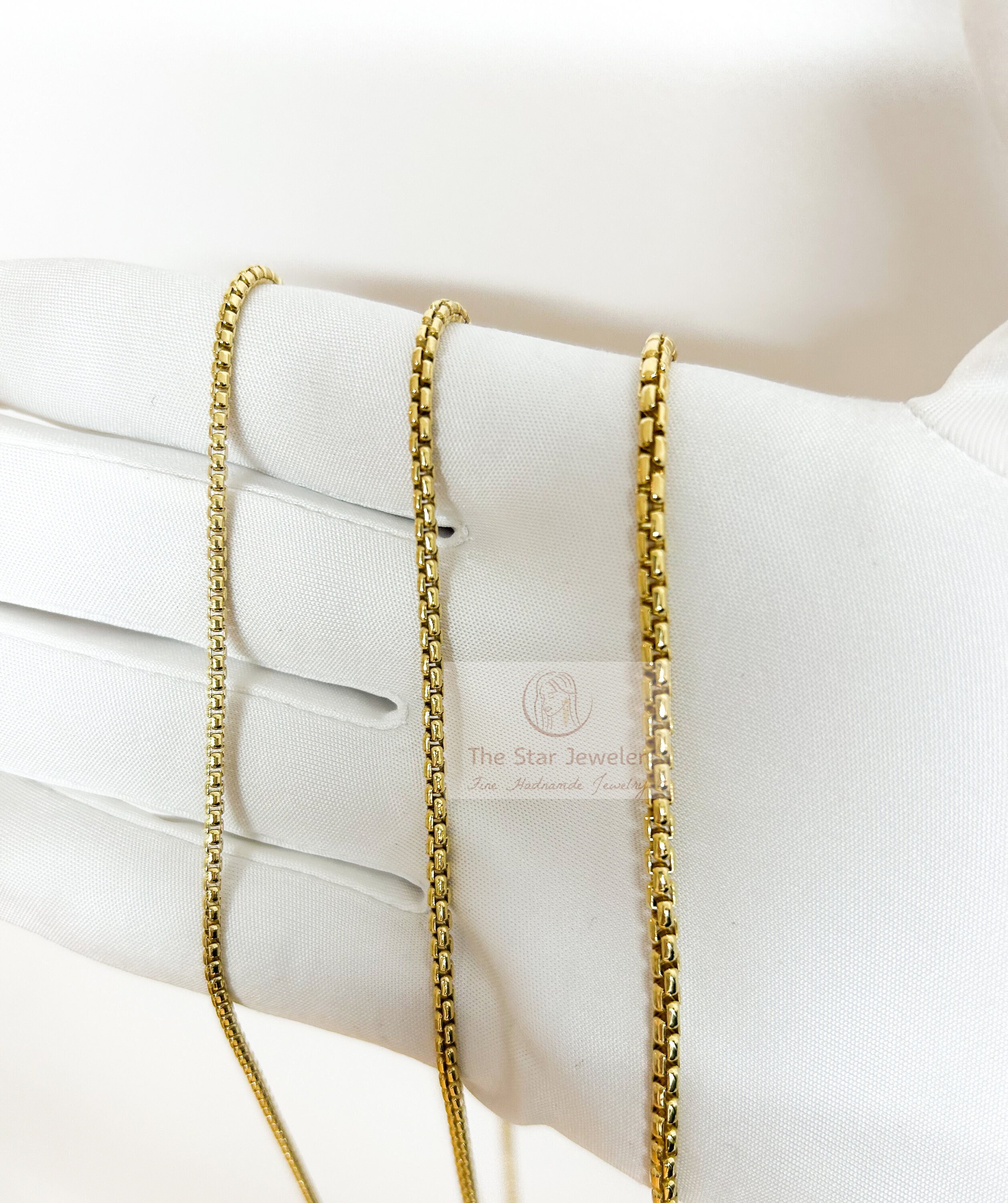 14K Pure Gold Round Box Chain, Light Round Box Chain, Gold Box Necklace ...