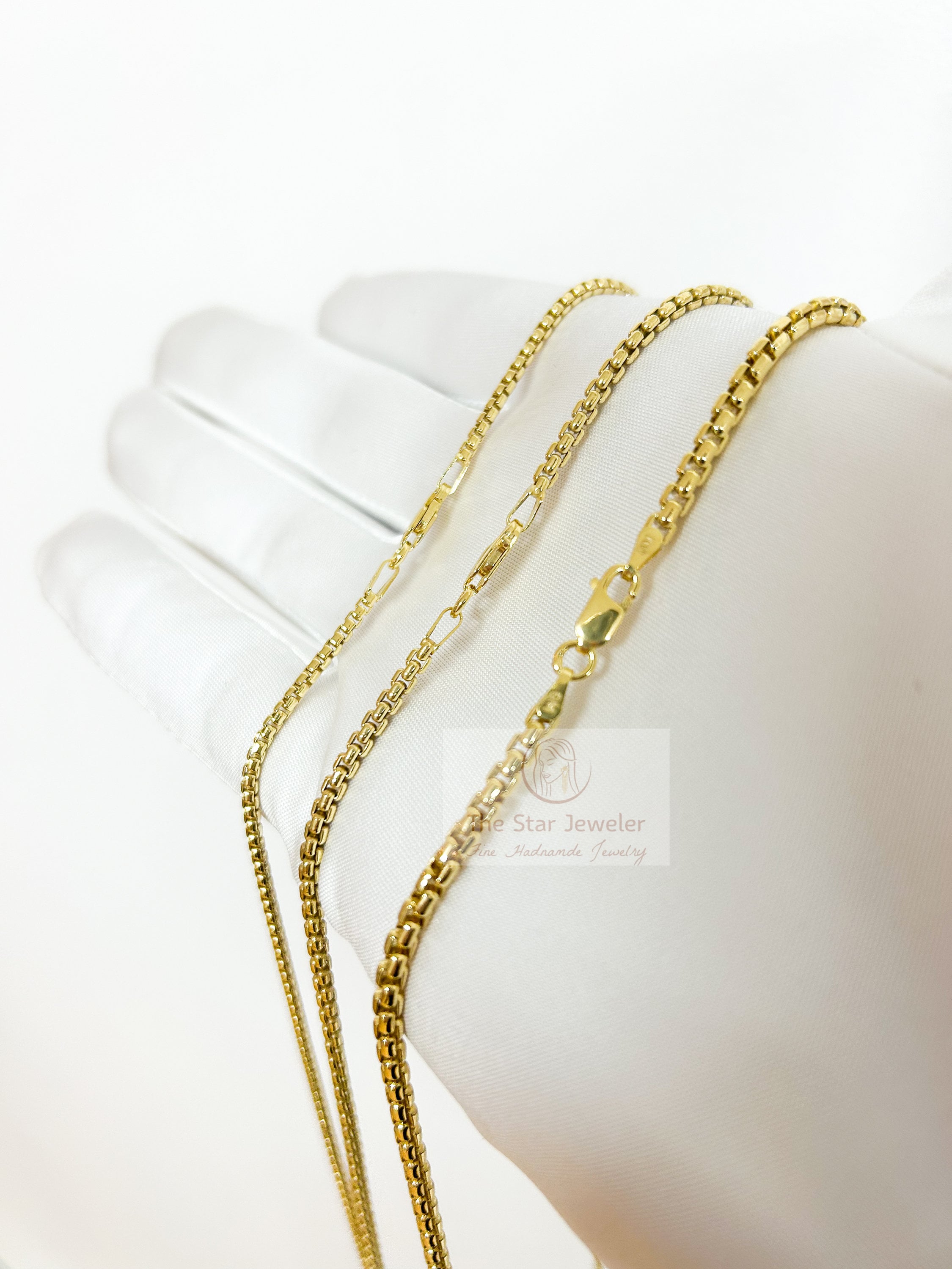 14K Pure Gold Round Box Chain, Light Round Box Chain, Gold Box Necklace ...