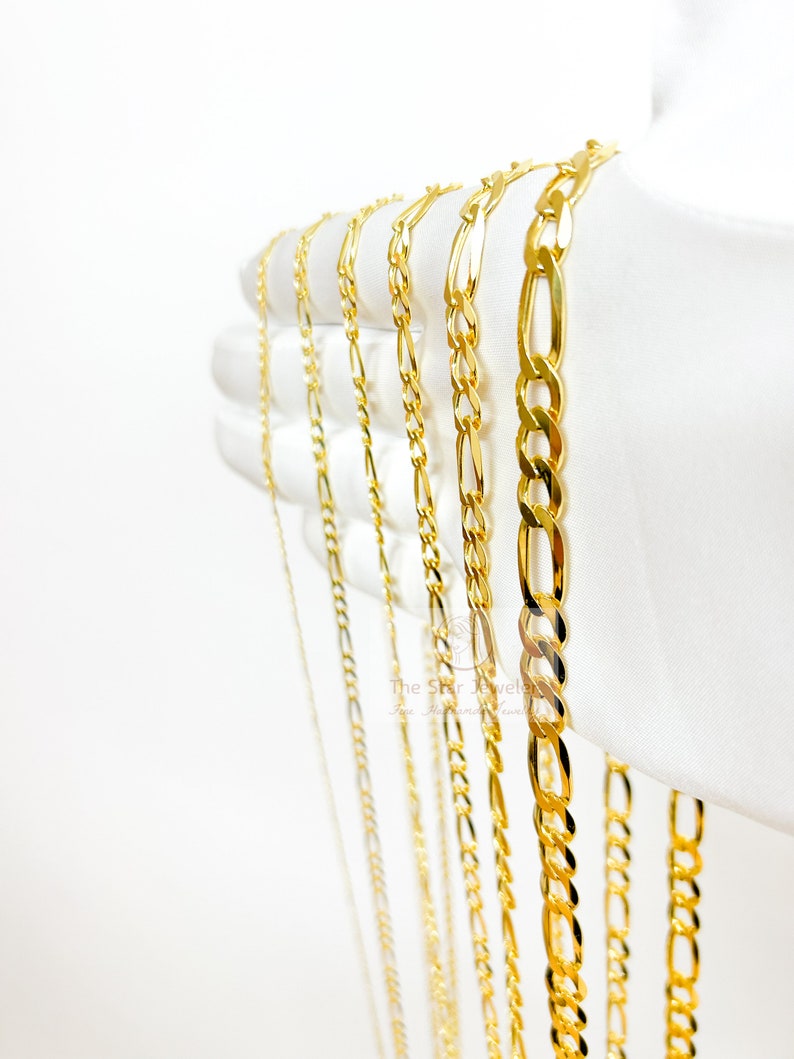 14K Solid Gold Figaro Chain, Gold Figaro Link Chain, Figaro Chain ...