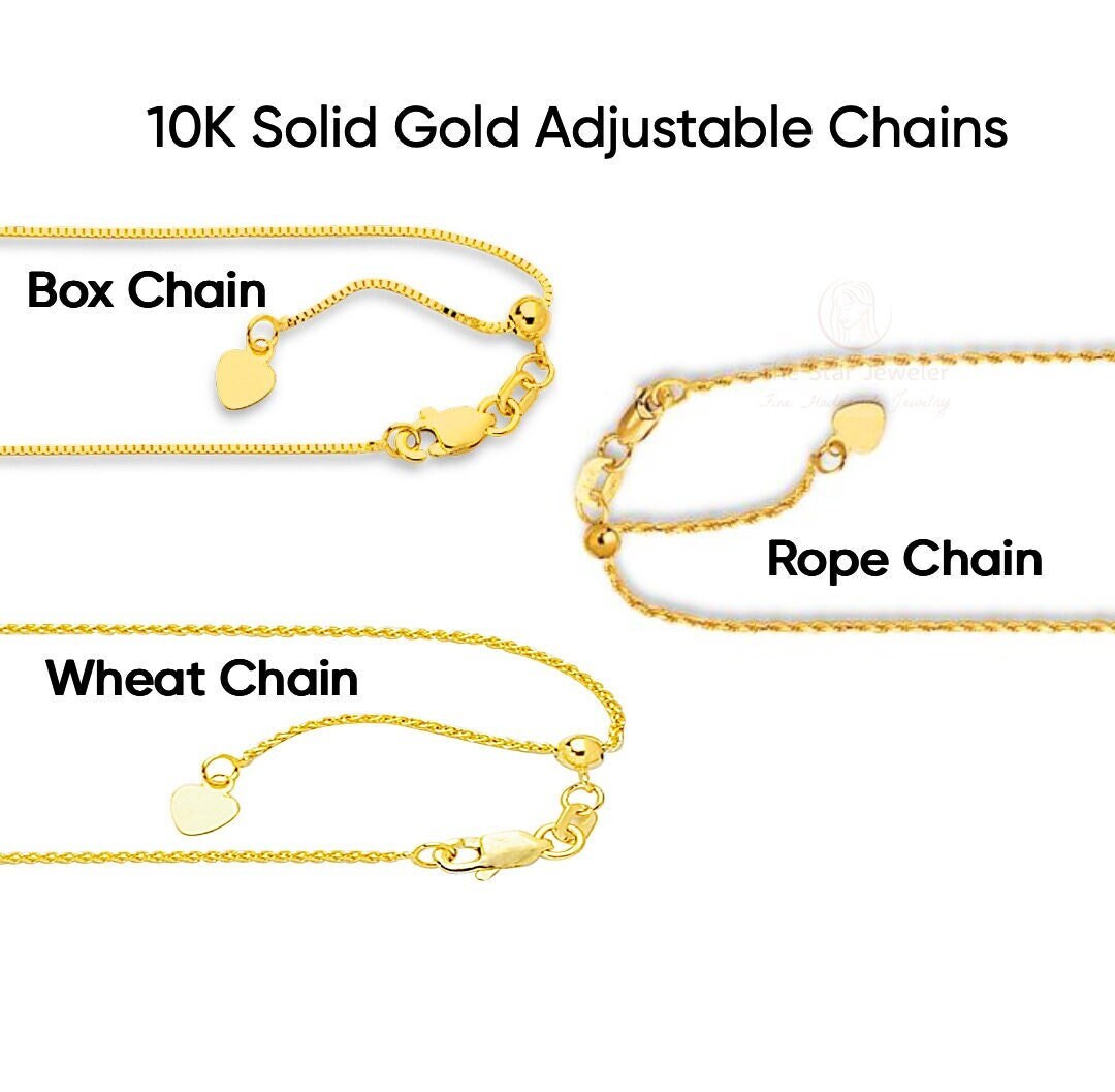 10K Solid Gold Dainty Chains, Adjustable Length up to 22 Inches, 0.85mm ...