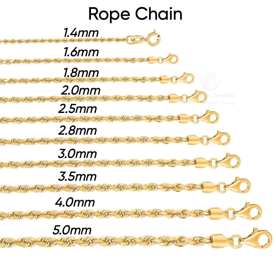 14K Solid Gold Rope Chain, Diamond Cut Rope Chain, Gold Rope Chain for Pendent, Gold Rope Chain ...