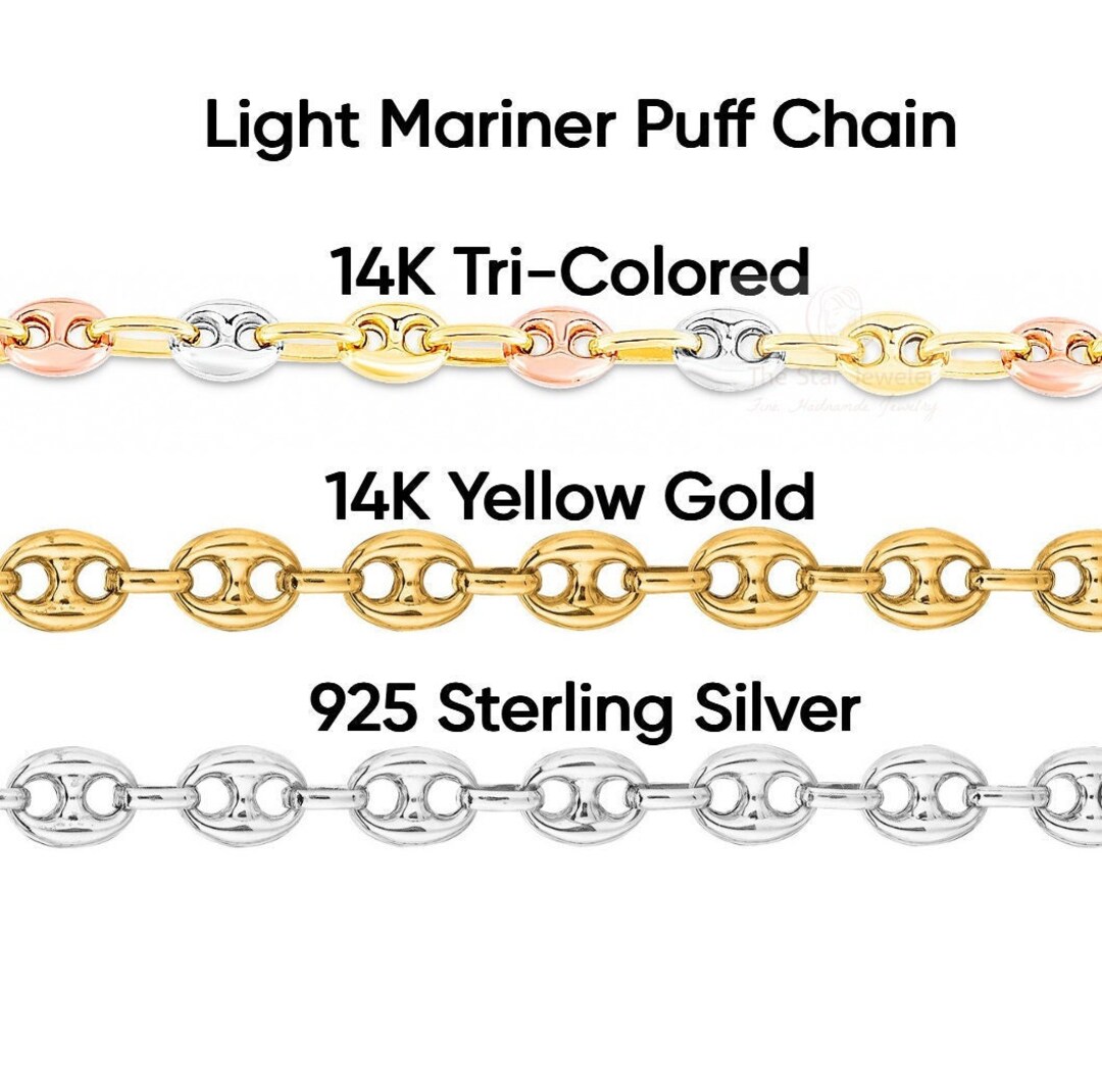 14K Gold Mariner Puff Chain, Light Mariner Chain, Tri-colored/yellow ...