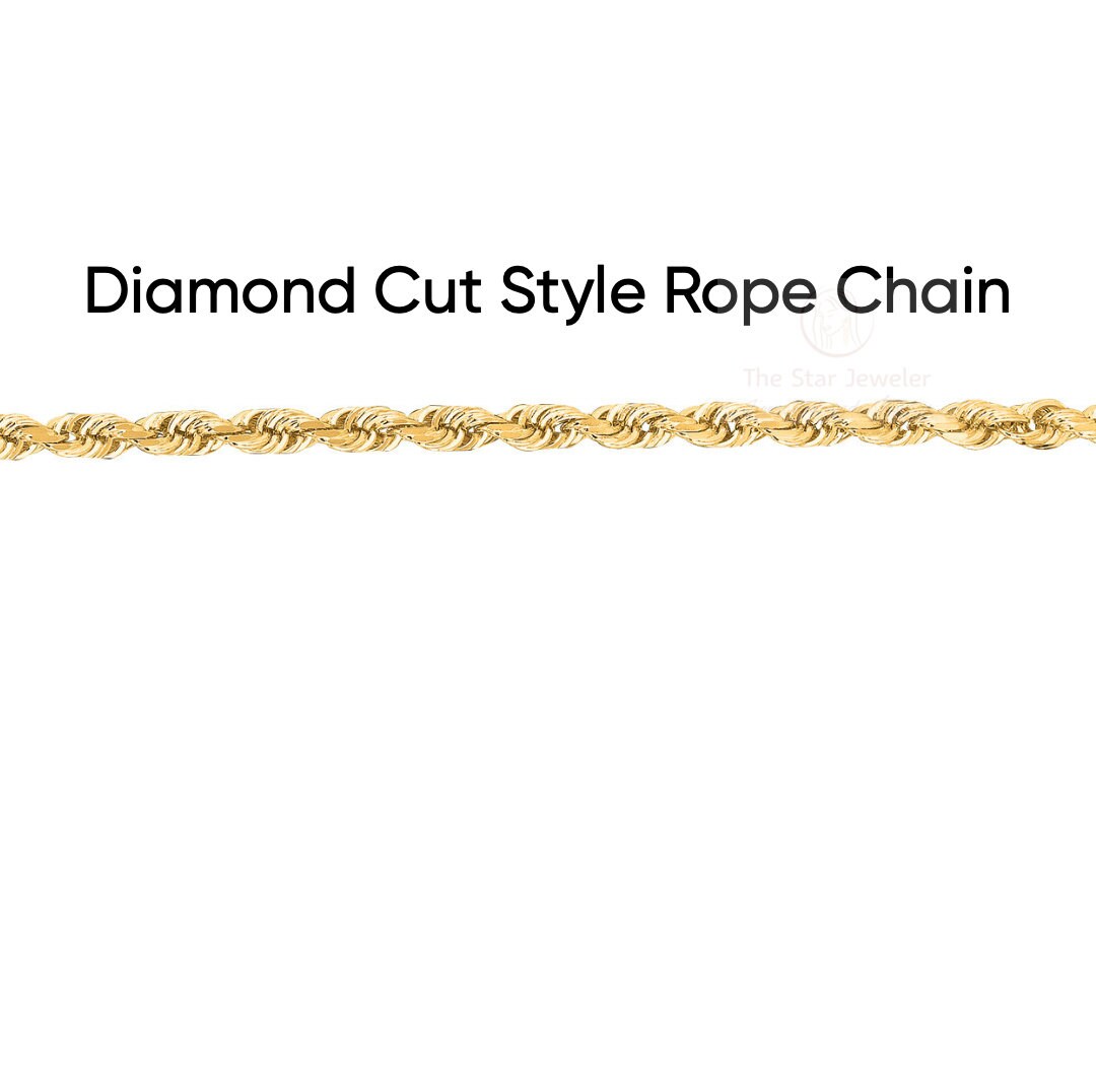 14K Solid Gold Rope Chain, Diamond Cut Rope Chain, Gold Rope Chain for ...