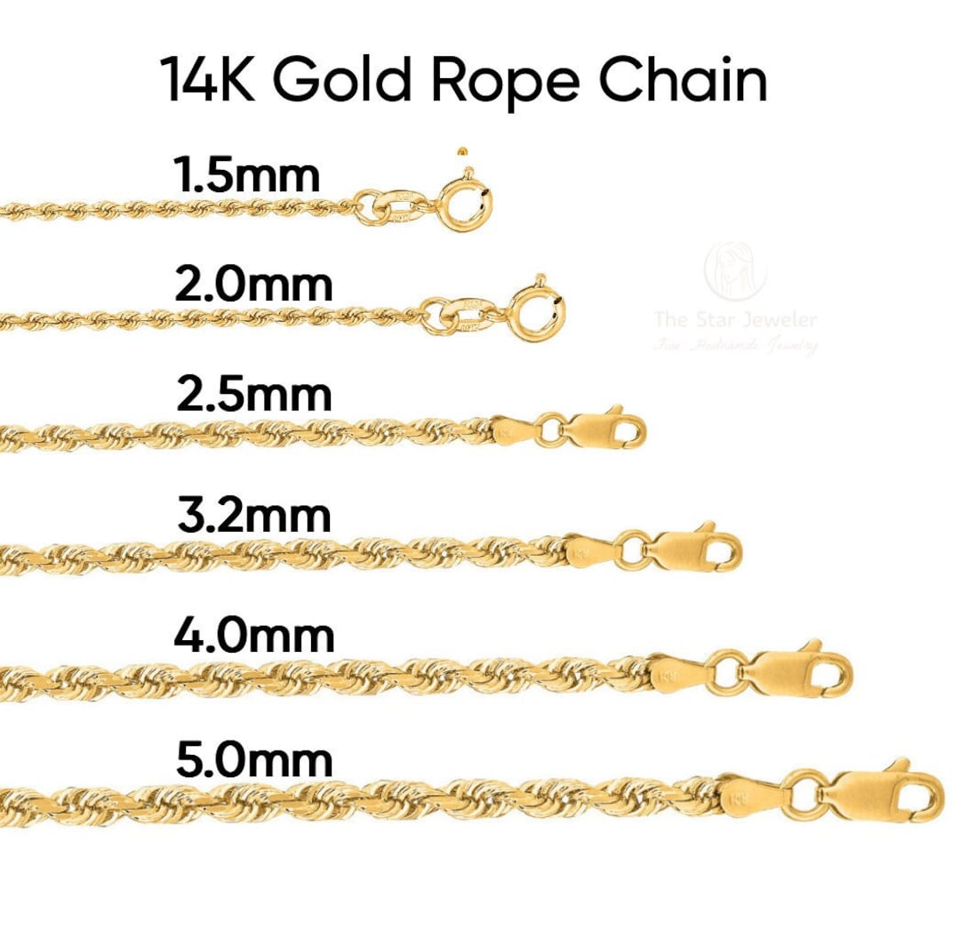 14K Gold Rope Chain, Diamond Cut Rope Chain, Light Gold Rope Chain for ...