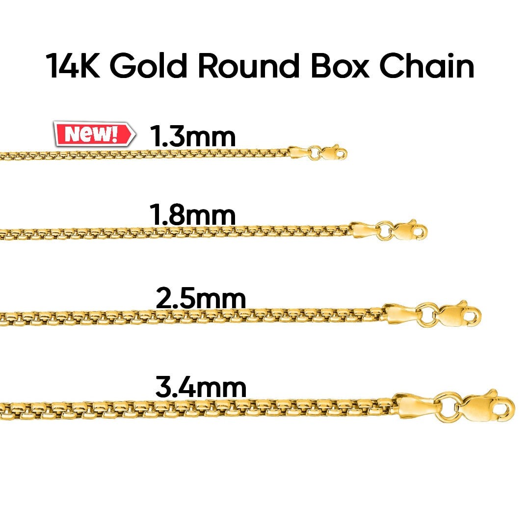 14K Pure Gold Round Box Chain, Light Round Box Chain, Gold Box Necklace ...