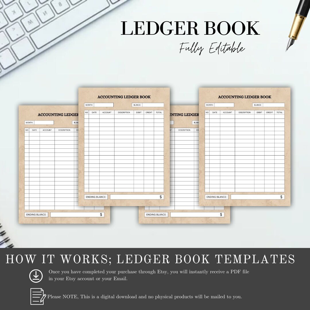 Printable Ledger Book, Custom Name Account Journal, Monogrammed ...