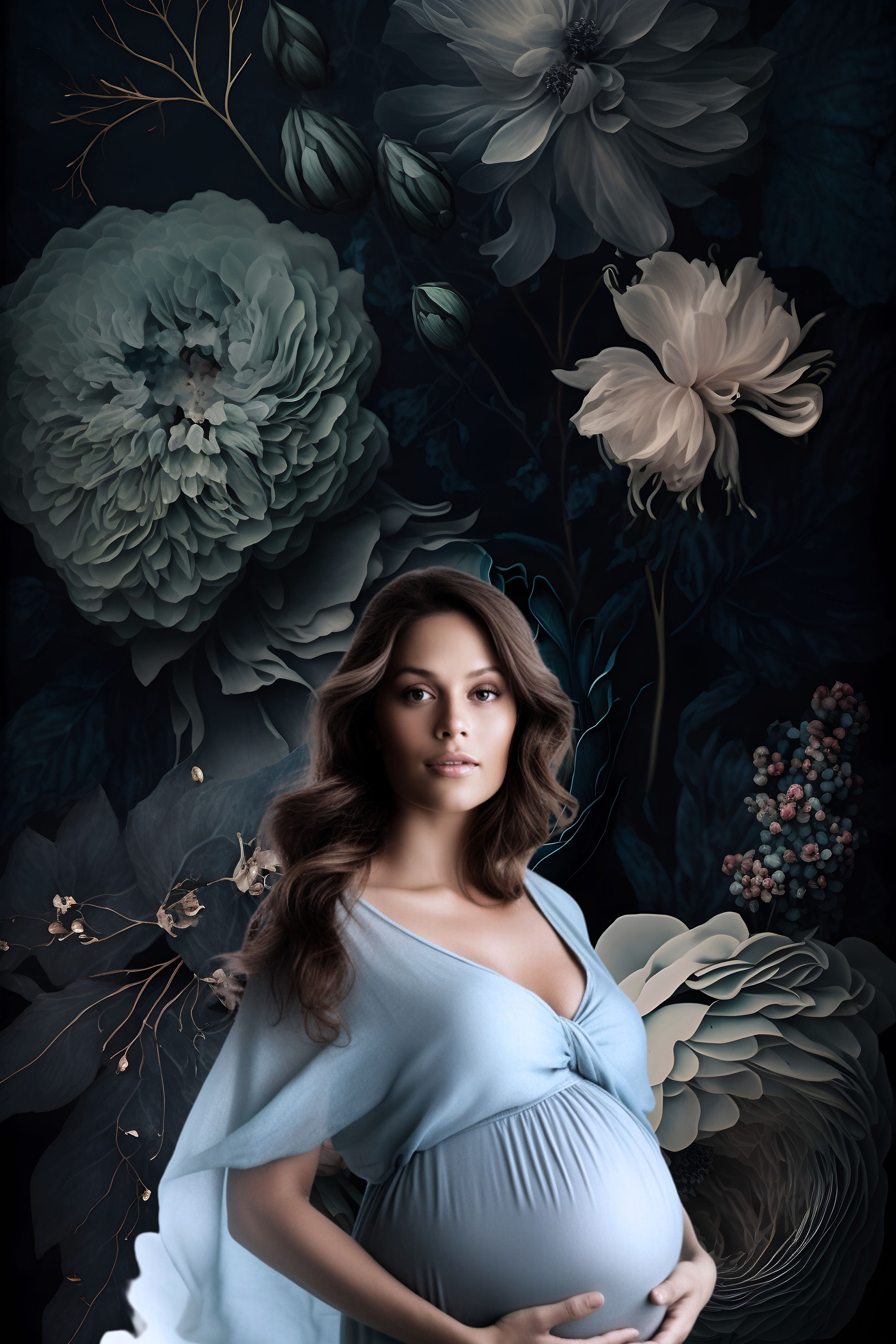 Blue Floral Art Backdrop, Maternity Backdrop Overlays, Photoshop ...