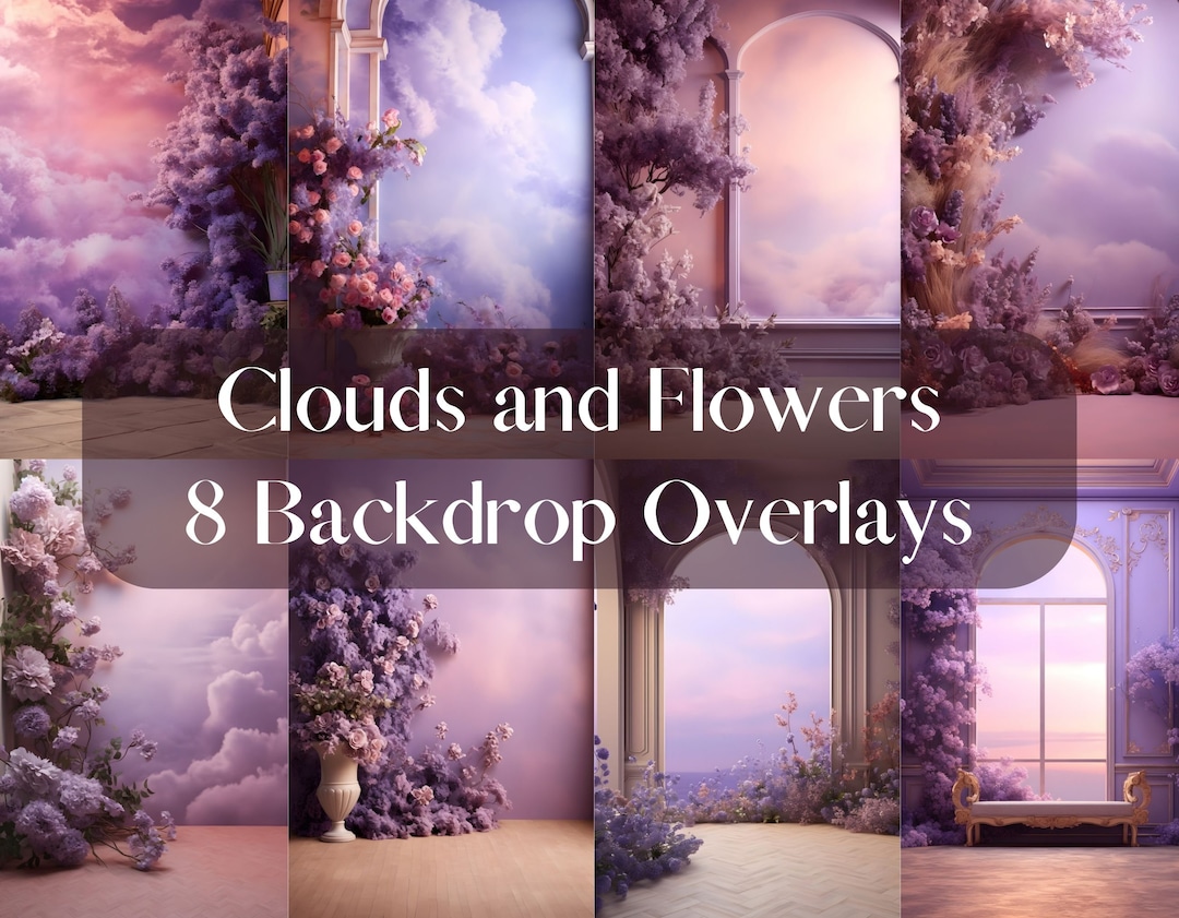 Clouds and Flowers Maternity Backdrop, Photoshop Overlays , Studio ...