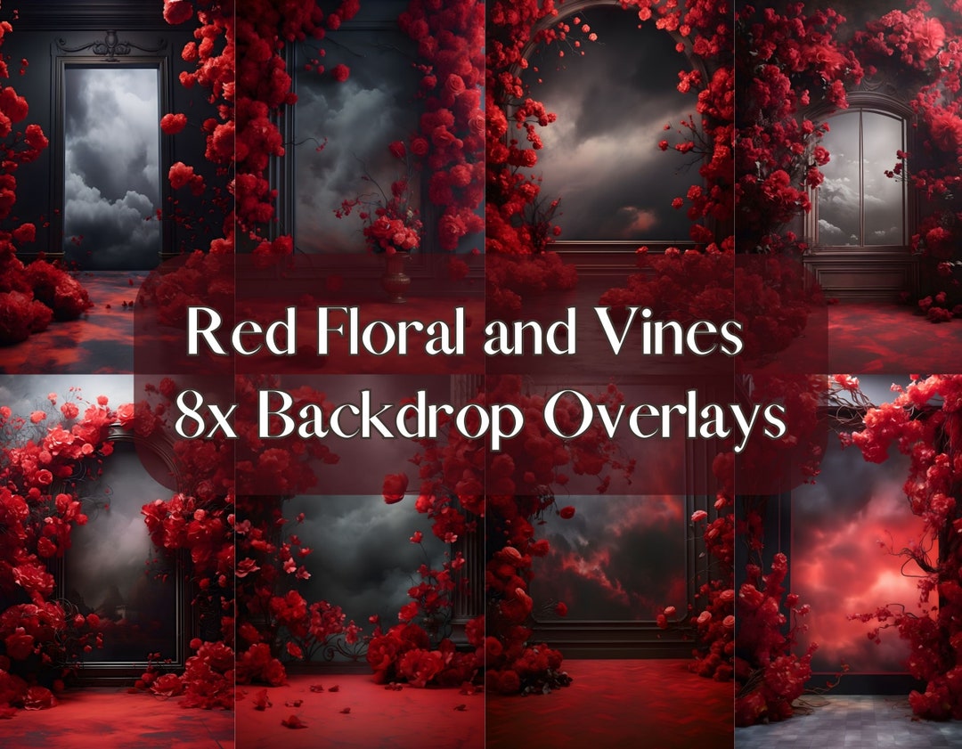 Red Flowers and Vines Maternity Backdrop, Photoshop Overlays , Studio ...