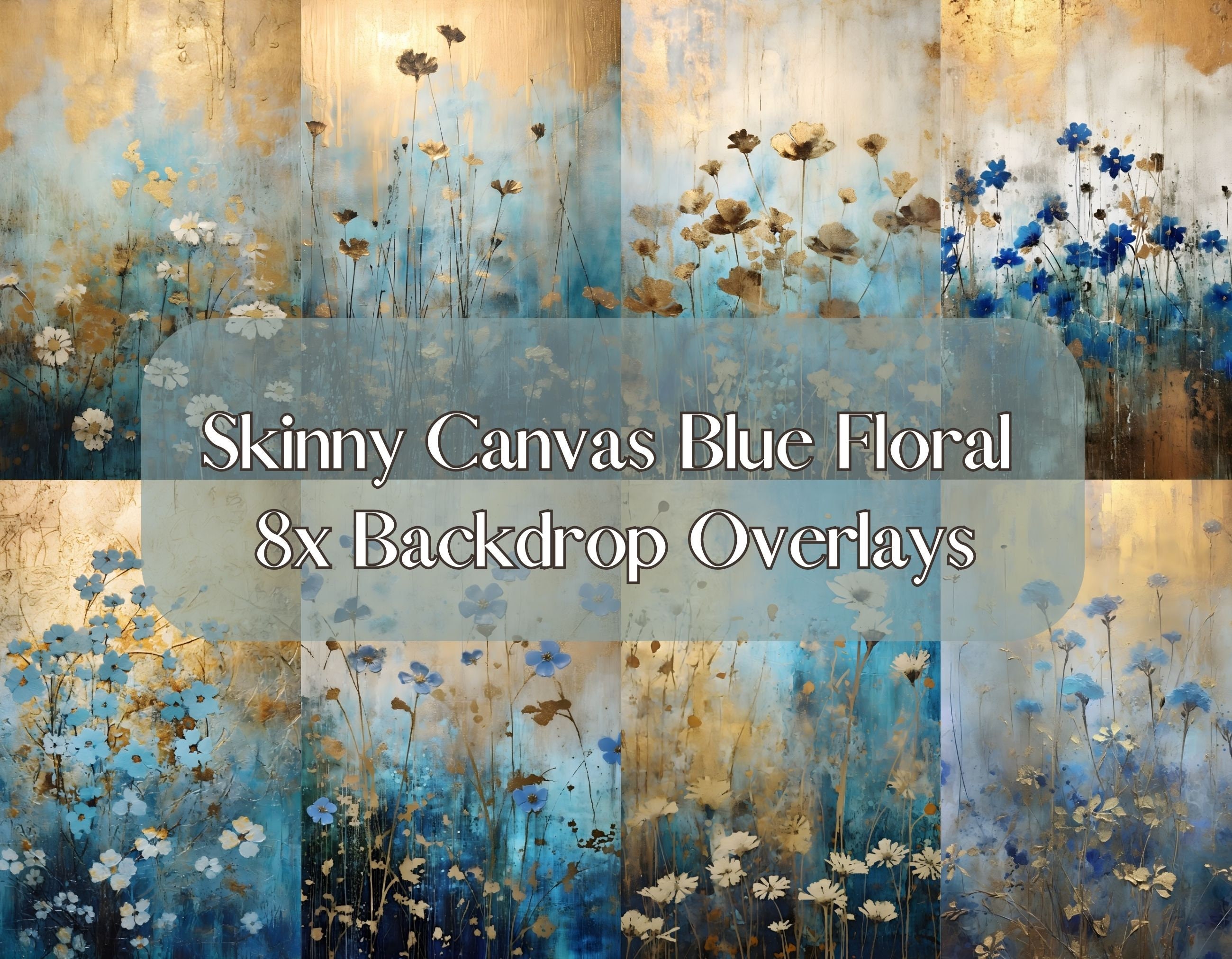 Skinny Canvas Blue Floral Digital Backdrops 8x, Studio Backdrop ...