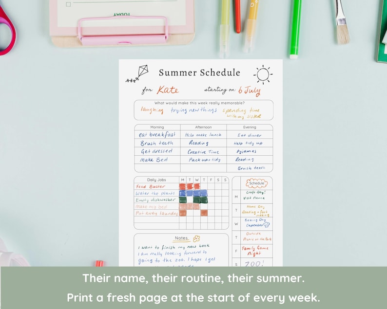 Summer Schedule for Kids Printable | Summer Holiday Routine & Habit ...