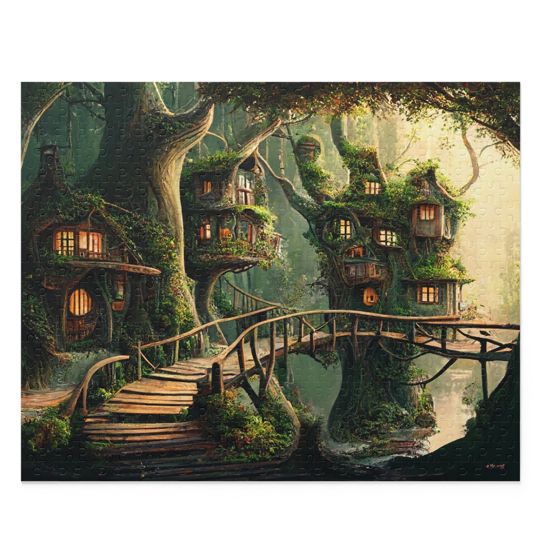 Jigsaw Puzzle 500-piece Enchanted Forest Magical Treehouse Village #1 ...