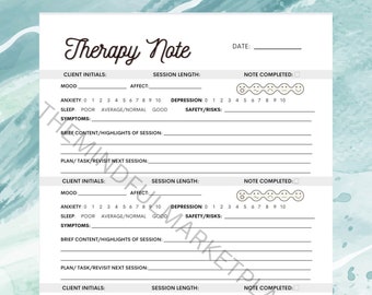 Therapy Intern Session Notes Sheet, Counseling, Client Session Log ...