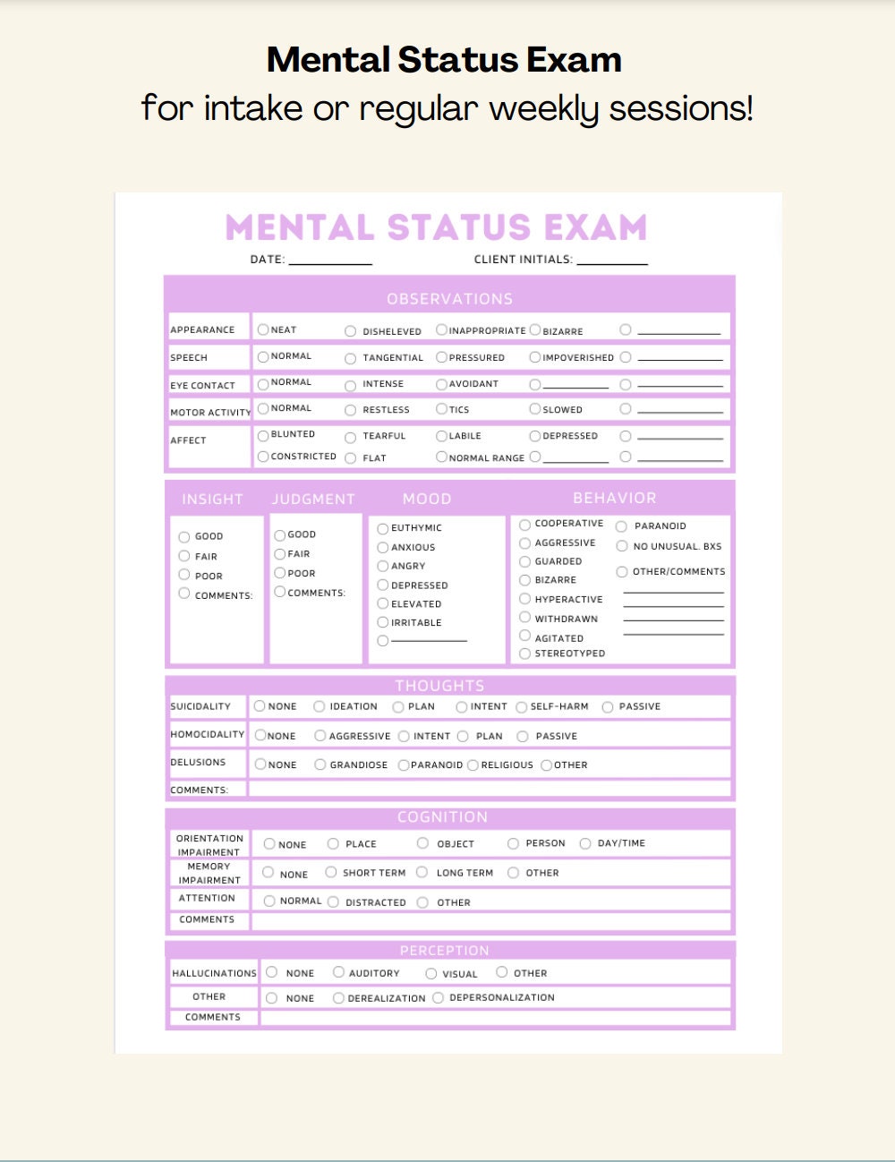 Mental Status Exam Template - Etsy