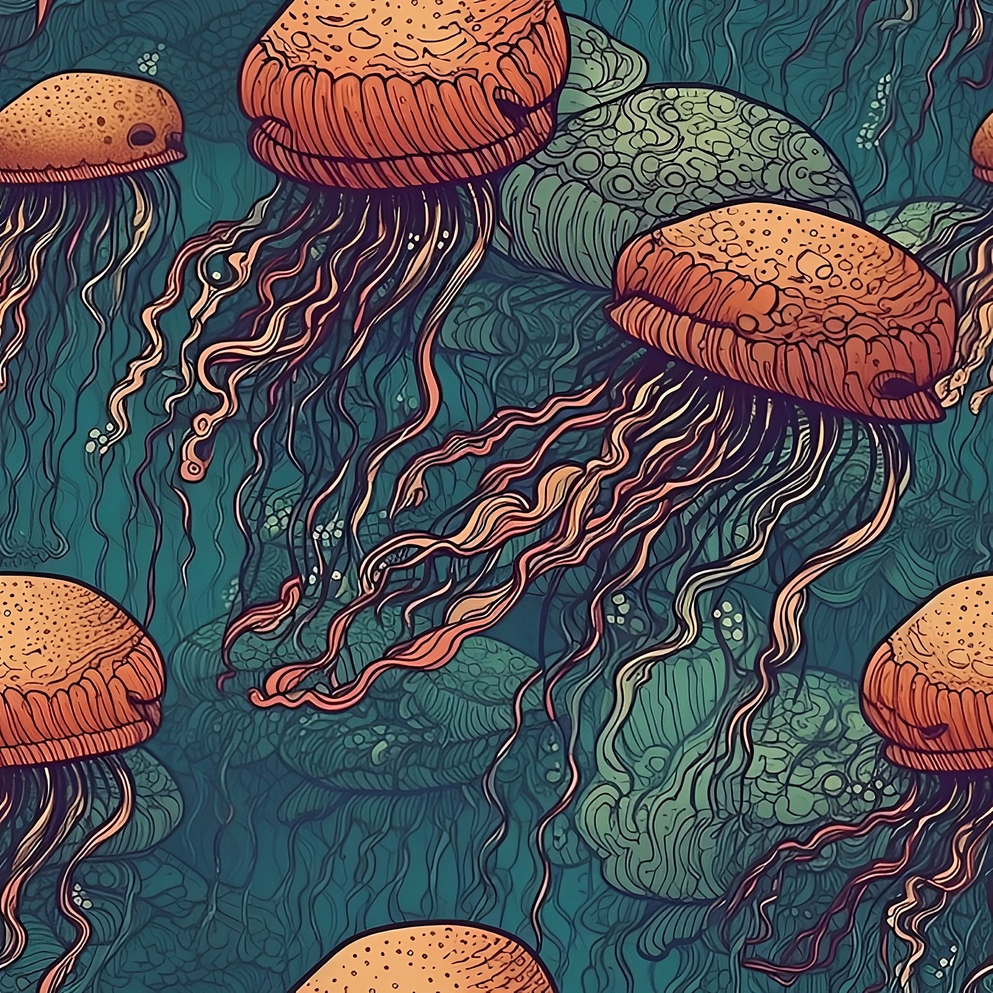 Jellyfish Pattern Digital Pattern Seamless Pattern - Etsy