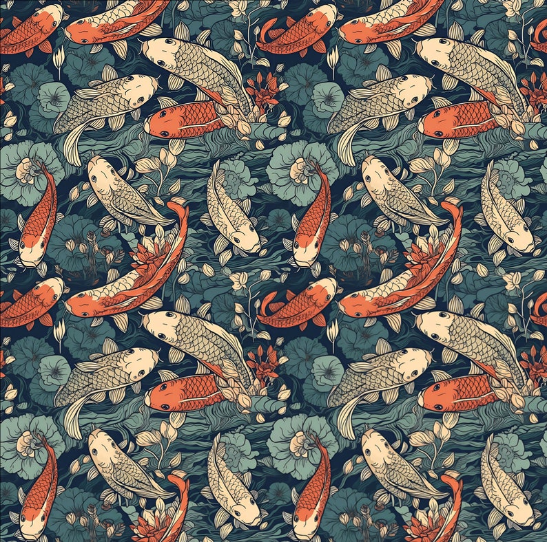 Koi Fish Pattern Digital Pattern Seamless Pattern - Etsy