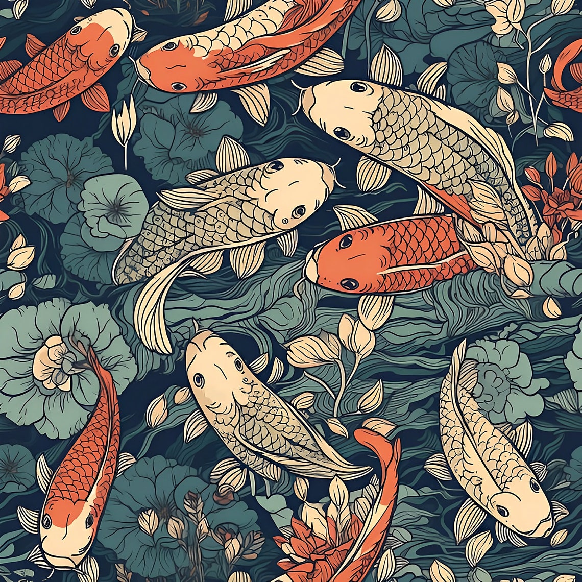 Koi Fish Pattern Digital Pattern Seamless Pattern - Etsy